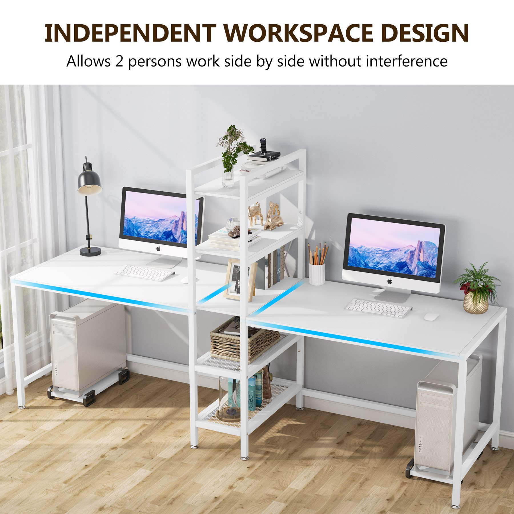 Buy Tribesigns Two Person Computer Desk with Bookshelf, 89 Inches ...