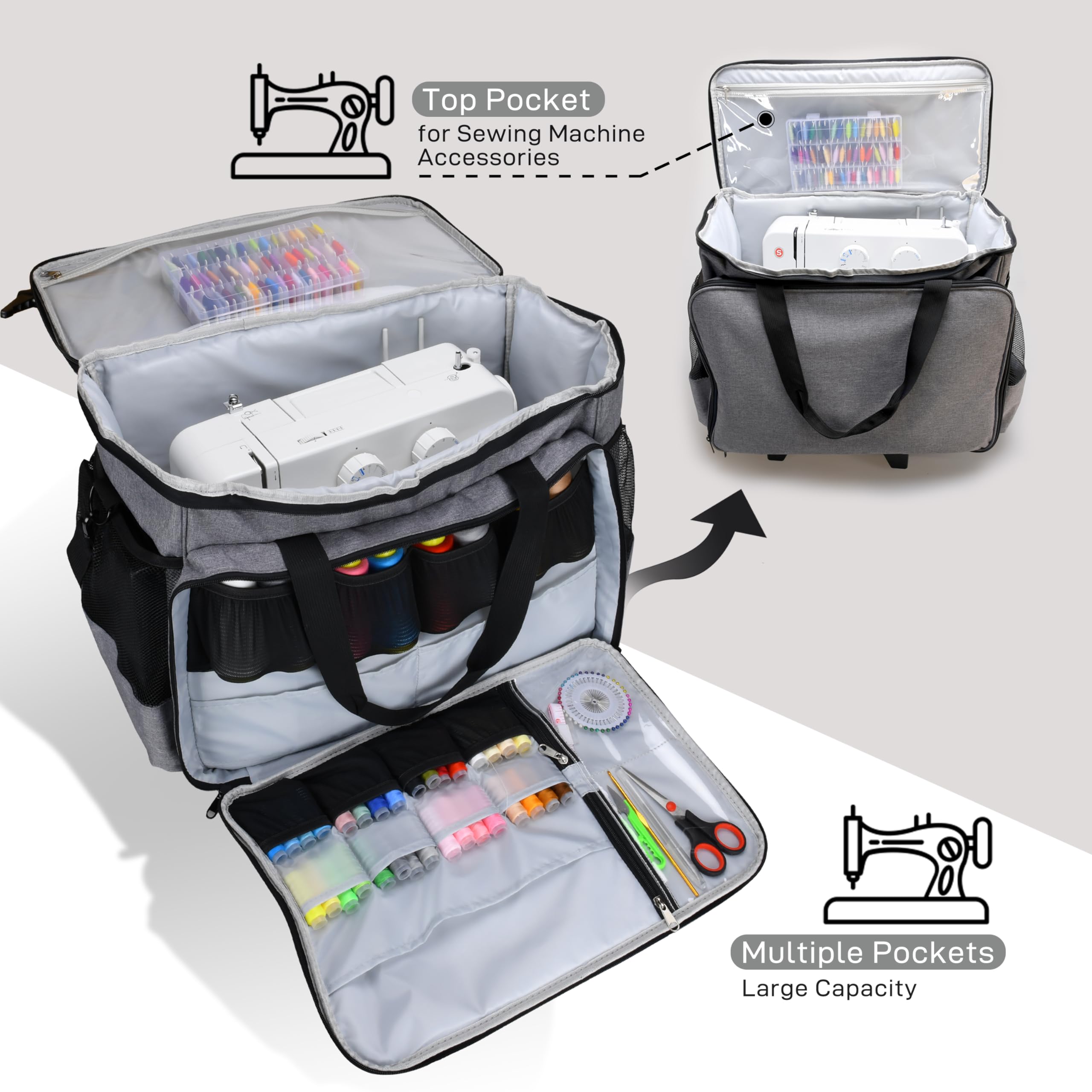 Large Sewing Machine Case with Wheels - Big Size Sewing Machine Bag ...