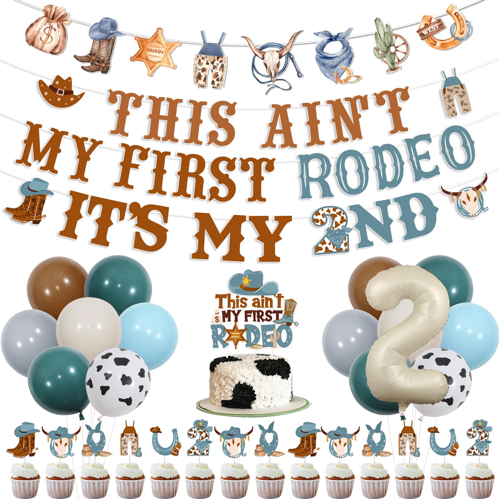 Amazon.com: Balterever My 2nd Rodeo Birthday Party Decorations Boy This ...