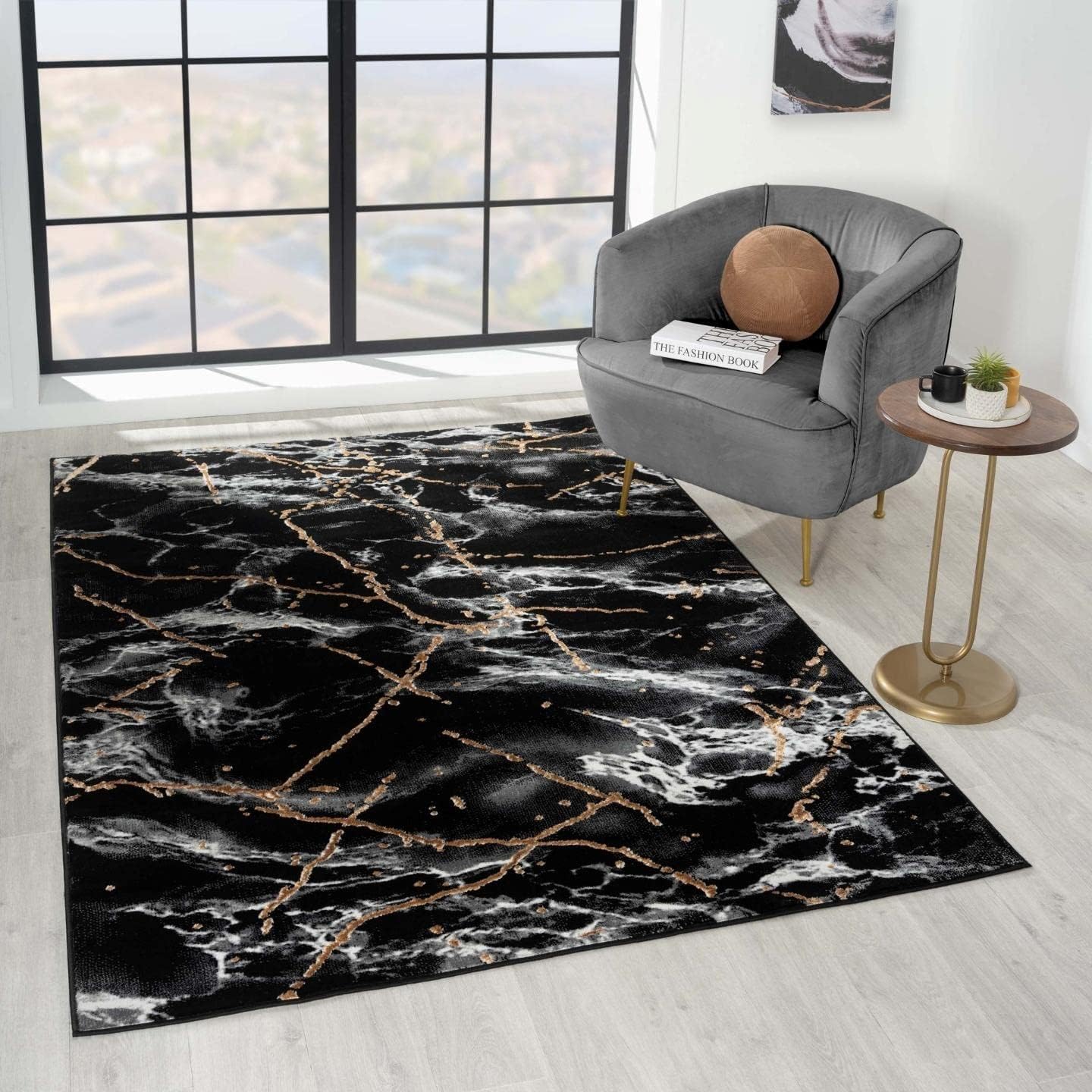 Amazon.com: LUXE WEAVERS Marble Abstract Black 4x5 Area Rug : Home ...