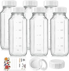 Amazon.com: 6 Pack 16 Oz Glass Juice Bottles w 100% Airtight Heavy Duty SCREW Lid w Silicone ...
