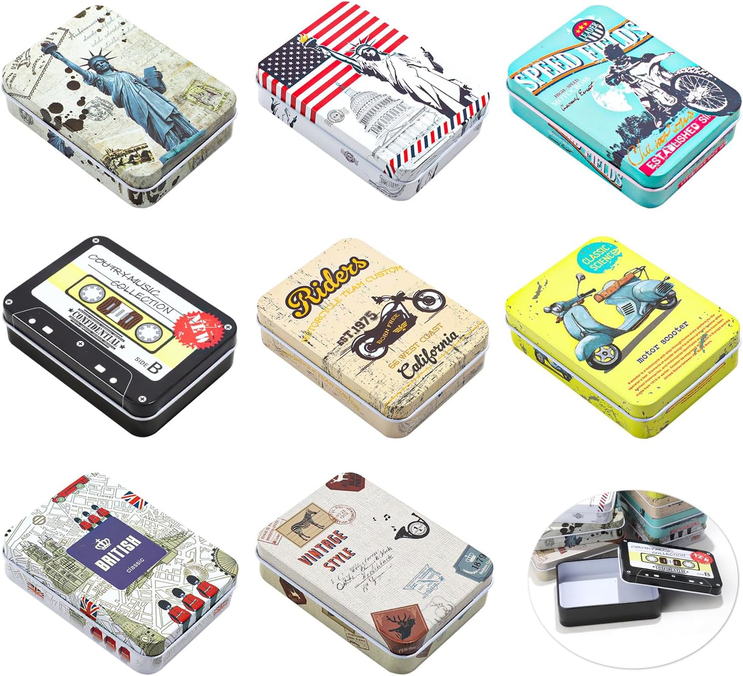 JETOHIX 8 Pieces Small Metal Tin, 90 * 65 * 25mm Mini Vintage Print ...