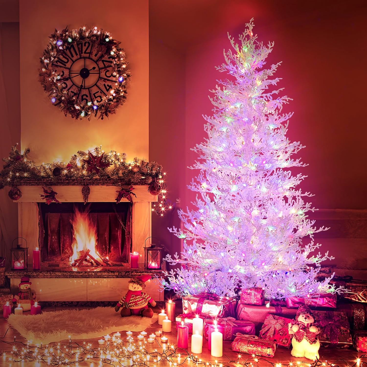Amazon.com: GOFLAME 6FT Pre-Lit Artificial Christmas Tree, Snow Flocked ...