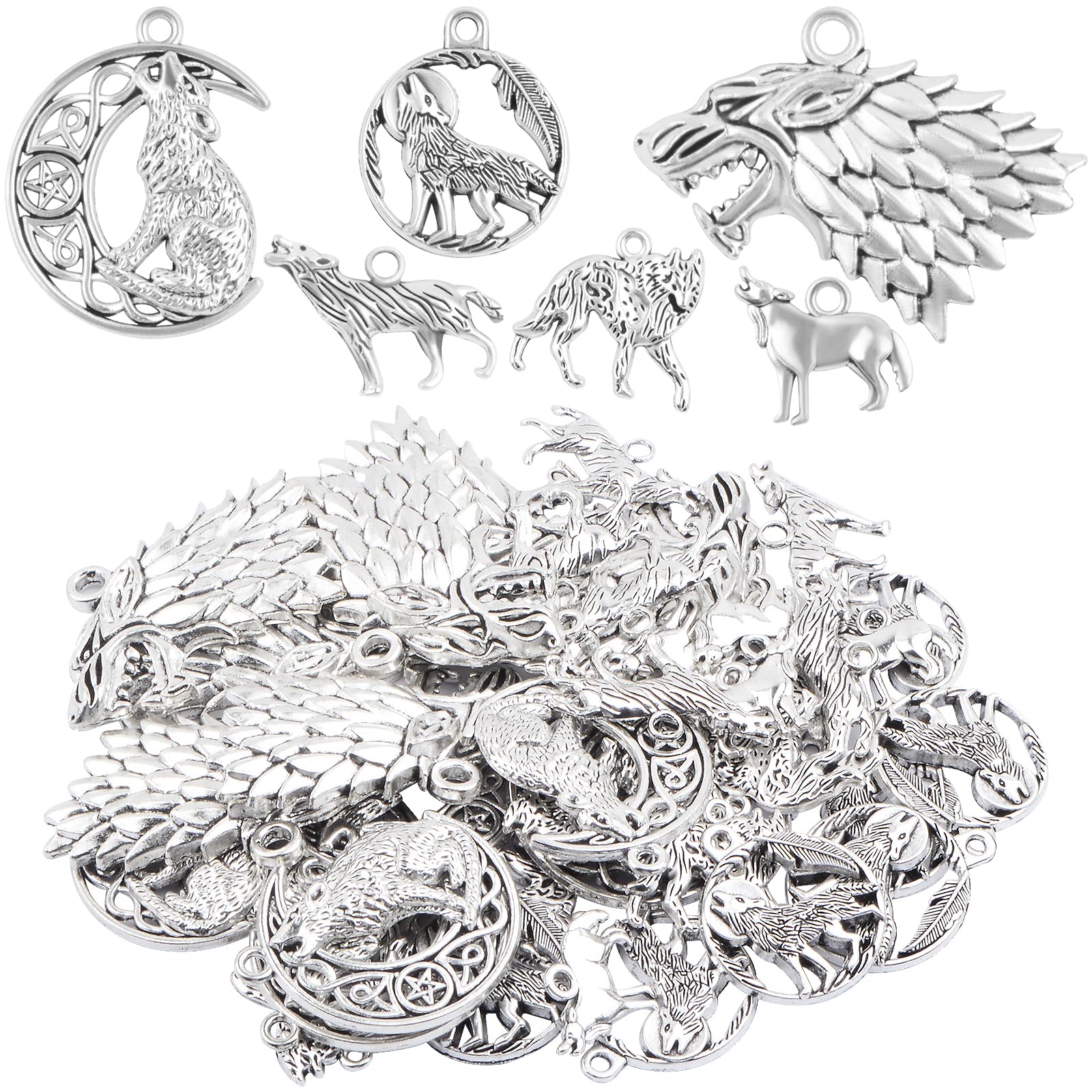 Amazon.com: JMKTOOL 48 Pieces Vintage Alloy Mixed Wolf Shape Charms ...
