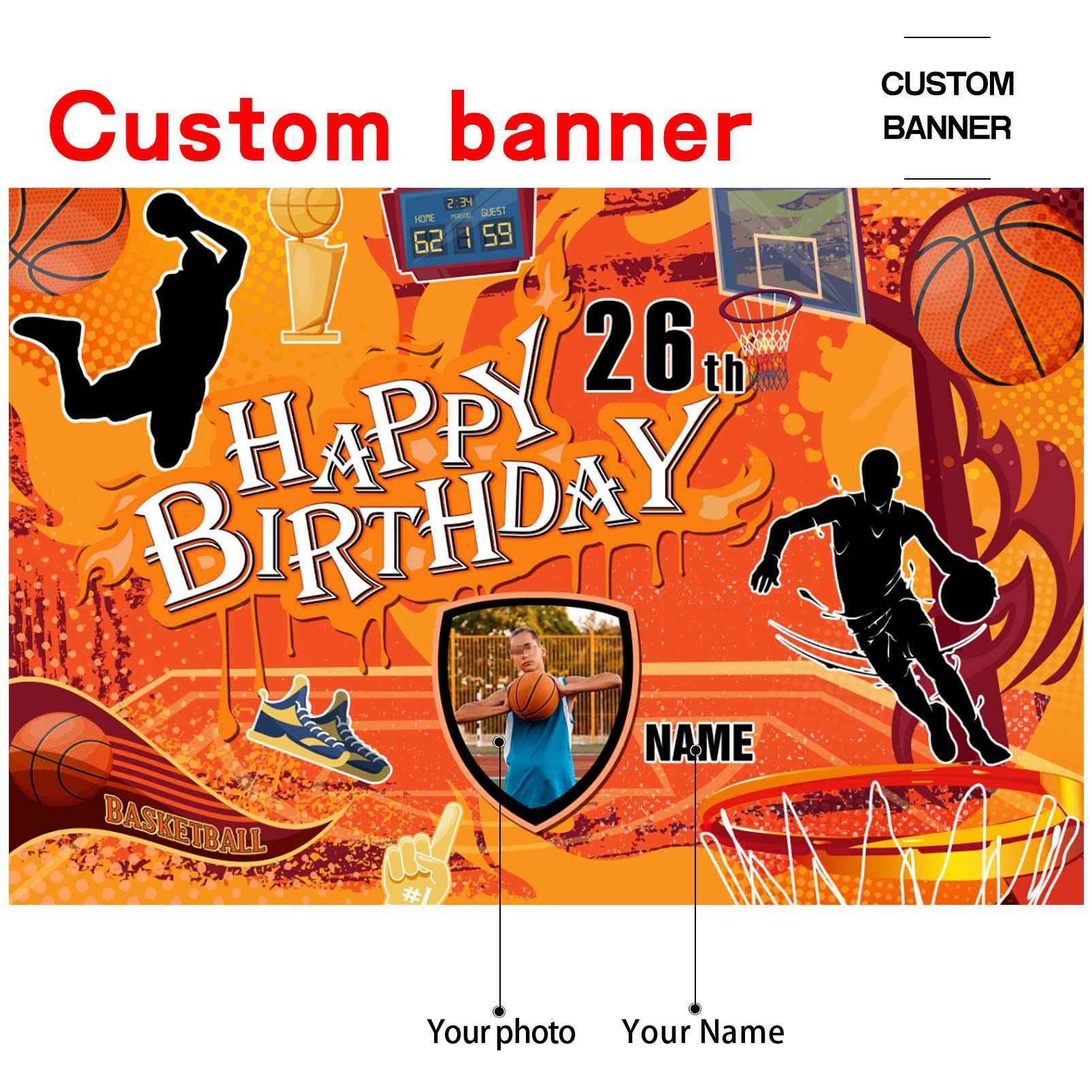 Snapklik.com : Custom Basketball Theme 26th Birthday Decorations Banner