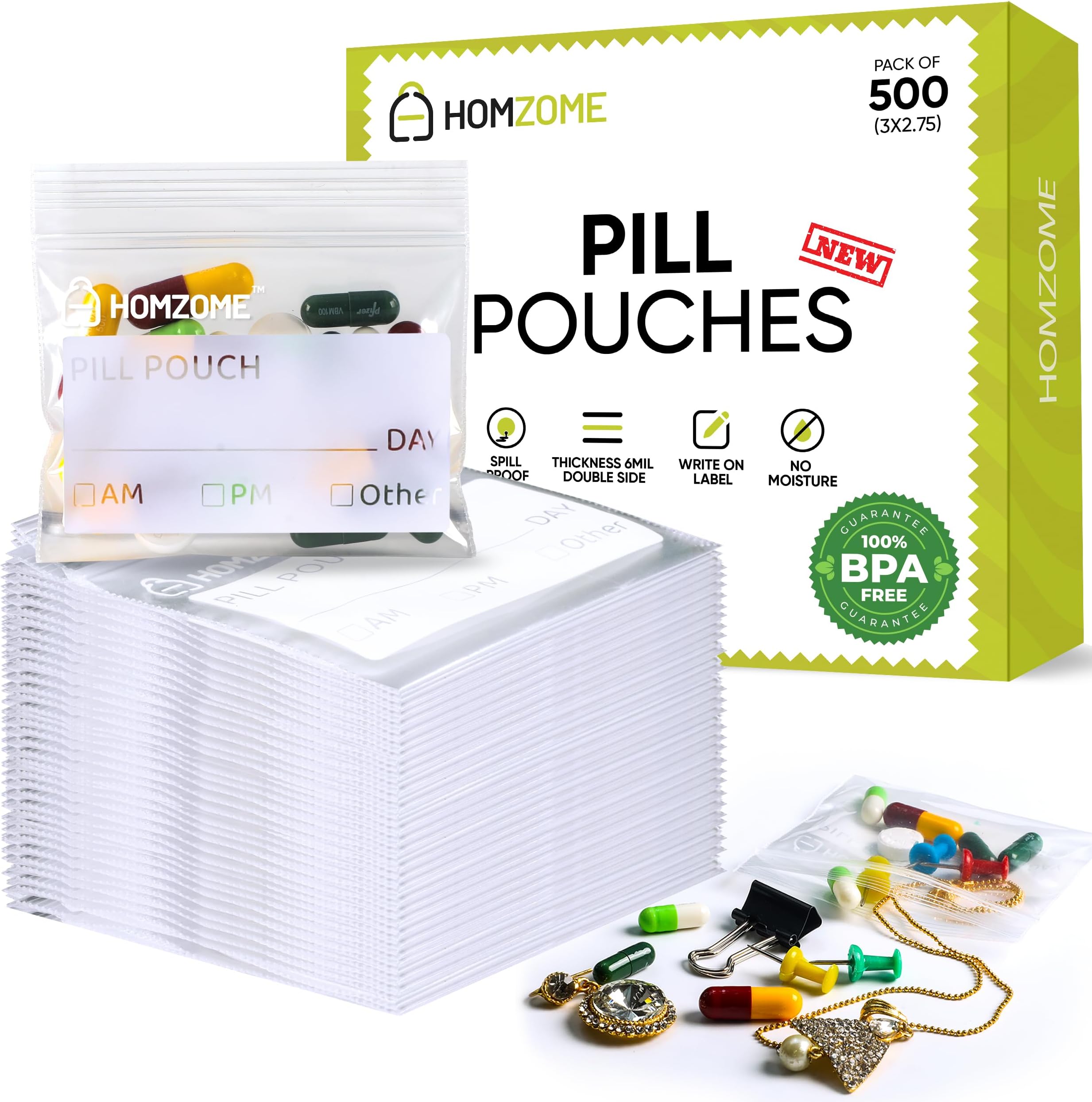 Amazon.com: Homezome Pill Pouch Bags 6 mil Pack of 500- BPA Free 3x2.75 ...