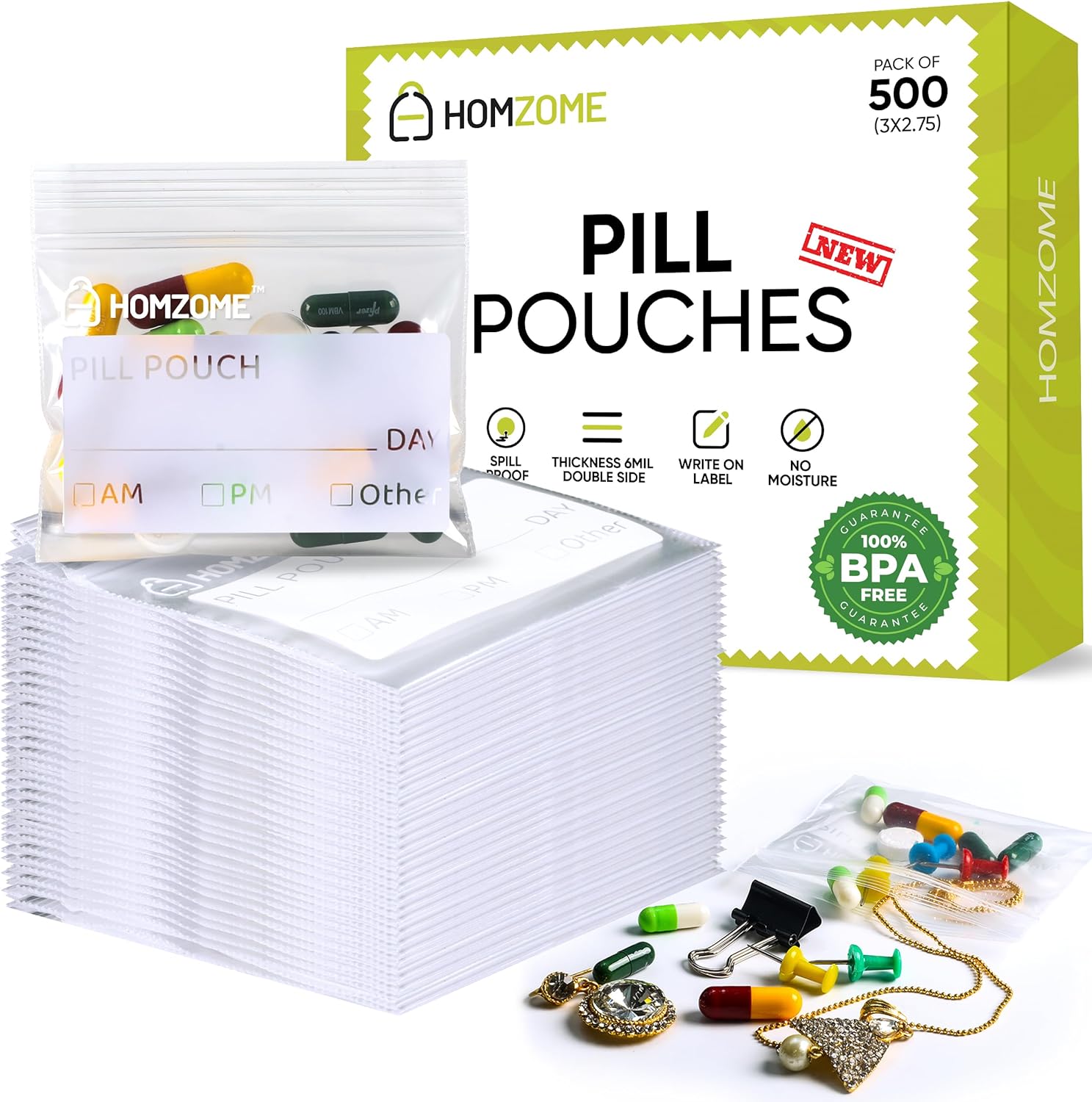 Amazon.com: Homezome Pill Pouch Bags 6 mil Pack of 500- BPA Free 3x2.75 ...