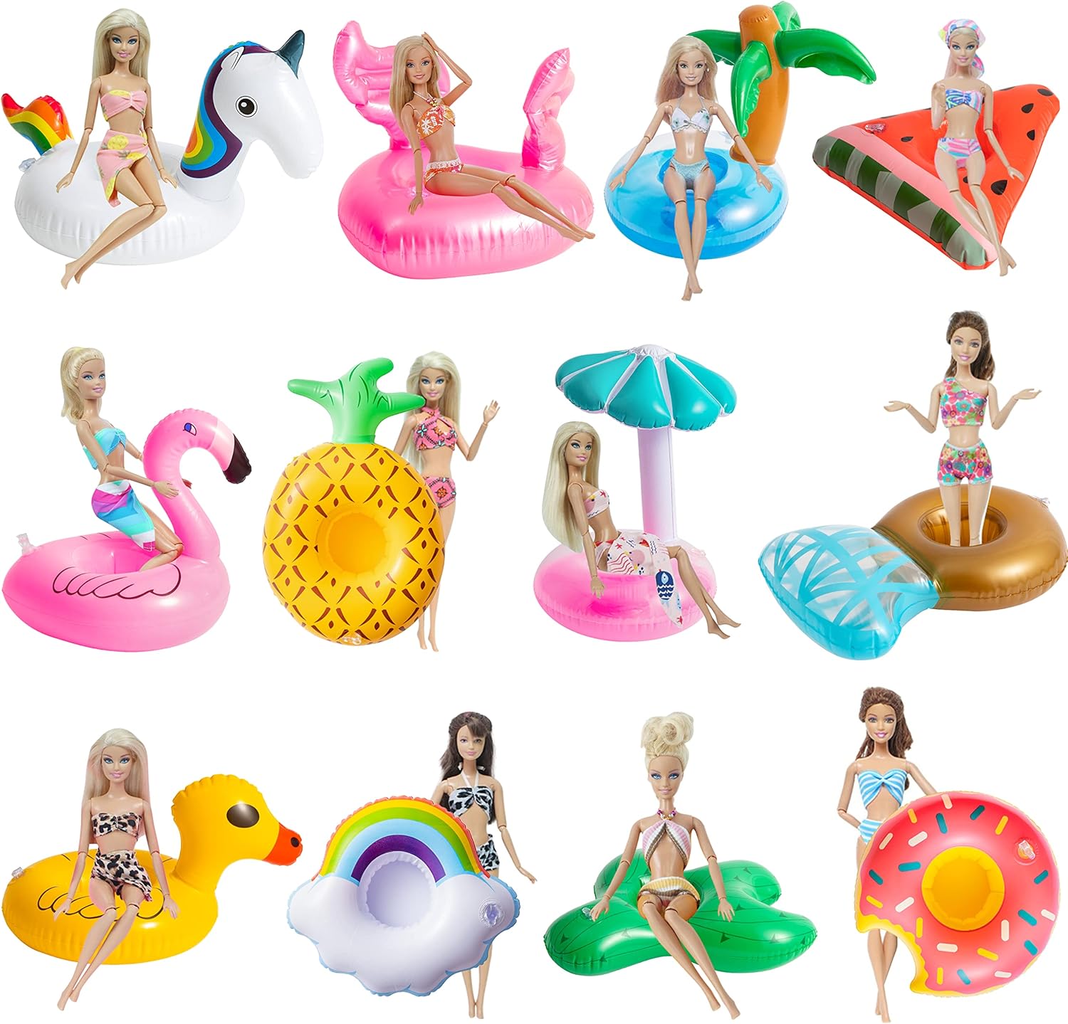 Amazon.com: JAPBOR 12Pack Girl Dolls Swim Accessories, Swimming Pool Floaties Inflatable Drink ...