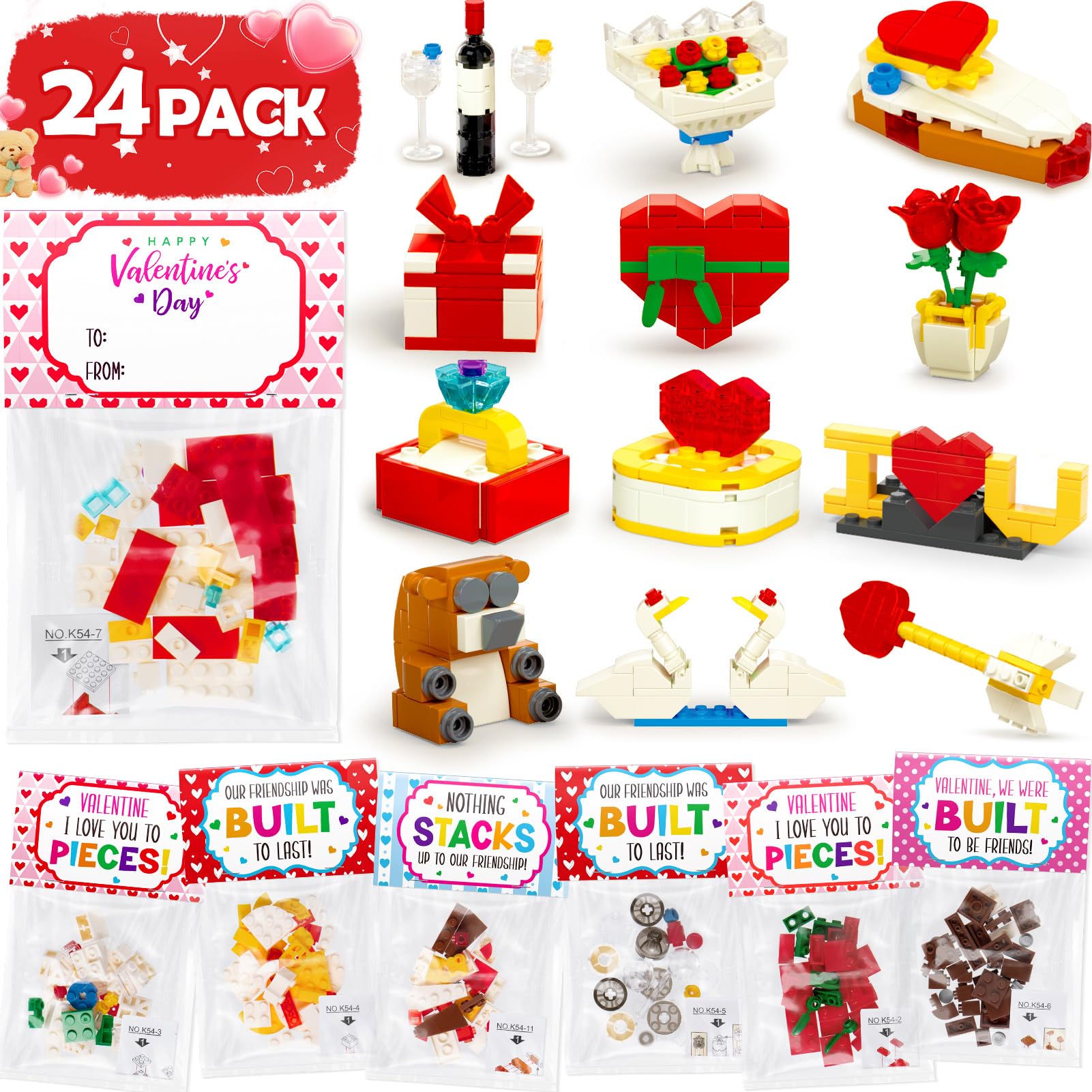 Partylamb Building Blocks Gifts for Kids - 24 Packs Flower Heart ...