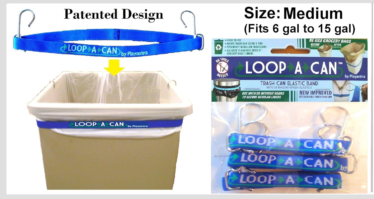 Amazon.com : LOOP-A-CAN MEDIUM Trash Can Elastic Band with hooks - Size ...