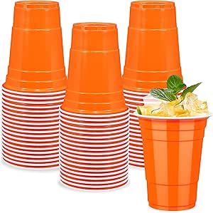 Amazon.com: LANLISA 50 Orange Plastic Cups, 16 oz Disposable Cups, Drinking Cups For Party ...
