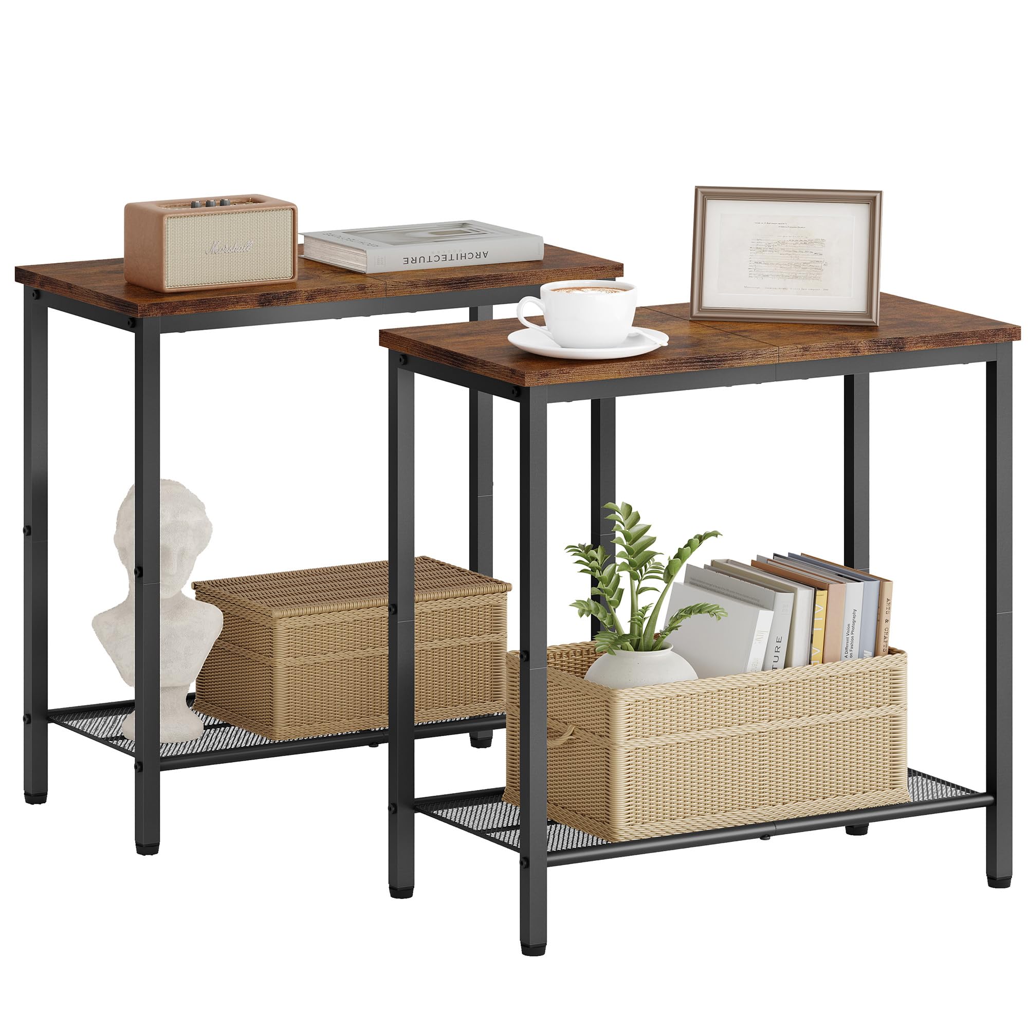 Amazon.com: Hoctieon 2 Tier End Table, Sofa Side Table, Narrow Side ...