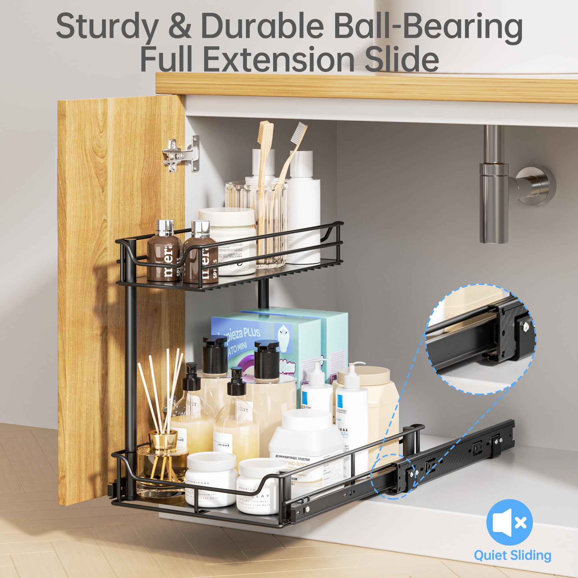 Snapklik.com : Metal Under Sink Organizer, 11" Width Pull Out Cabinet Organizer, Slide Out Under ...