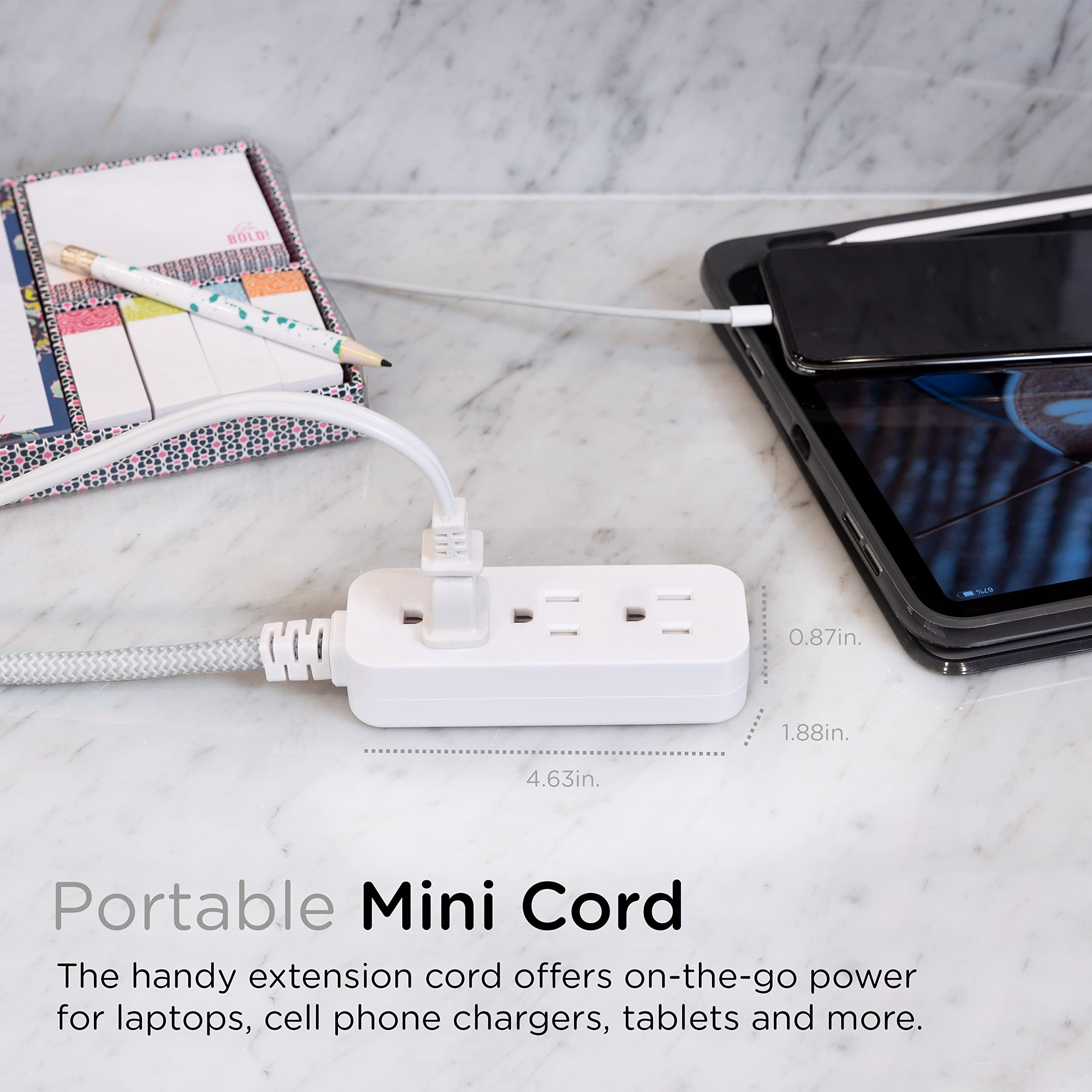 Snapklik.com : Designer Mini 3-Outlet Power Strip, 18 In Braided ...