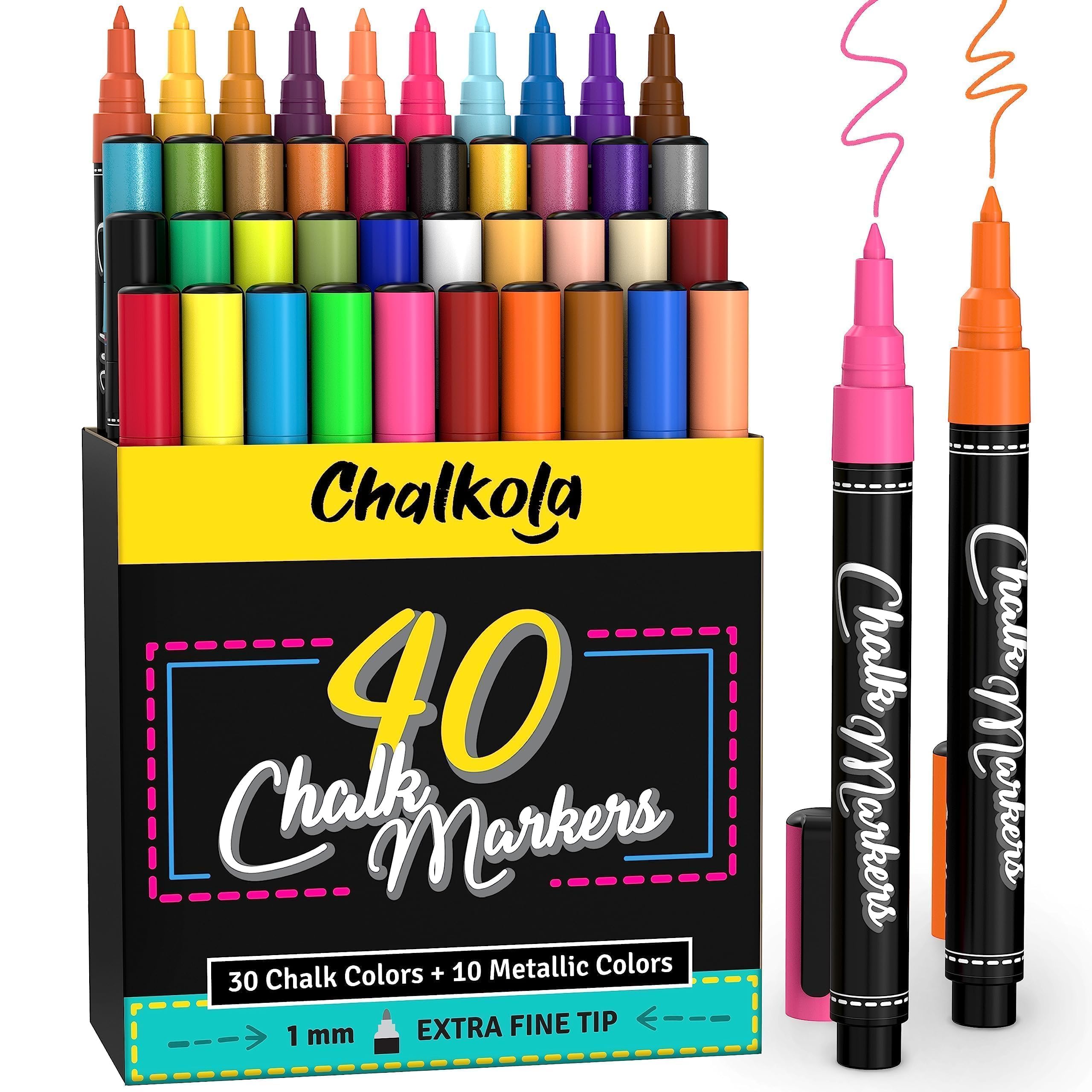 Chalkola Chalk Pens - Pack of 40 (Neon, Classic & Metallic) Chalk Pens ...