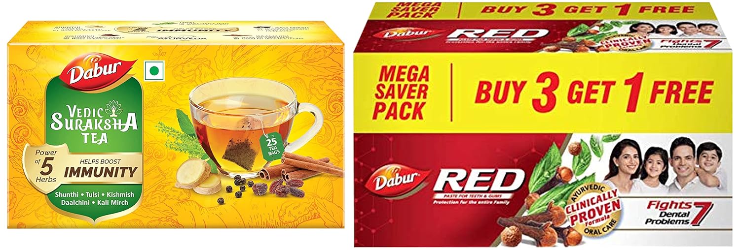 Dabur Red Paste - 600g (150gm*4) & Dabur Vedic Suraksha Black Tea 25 ...