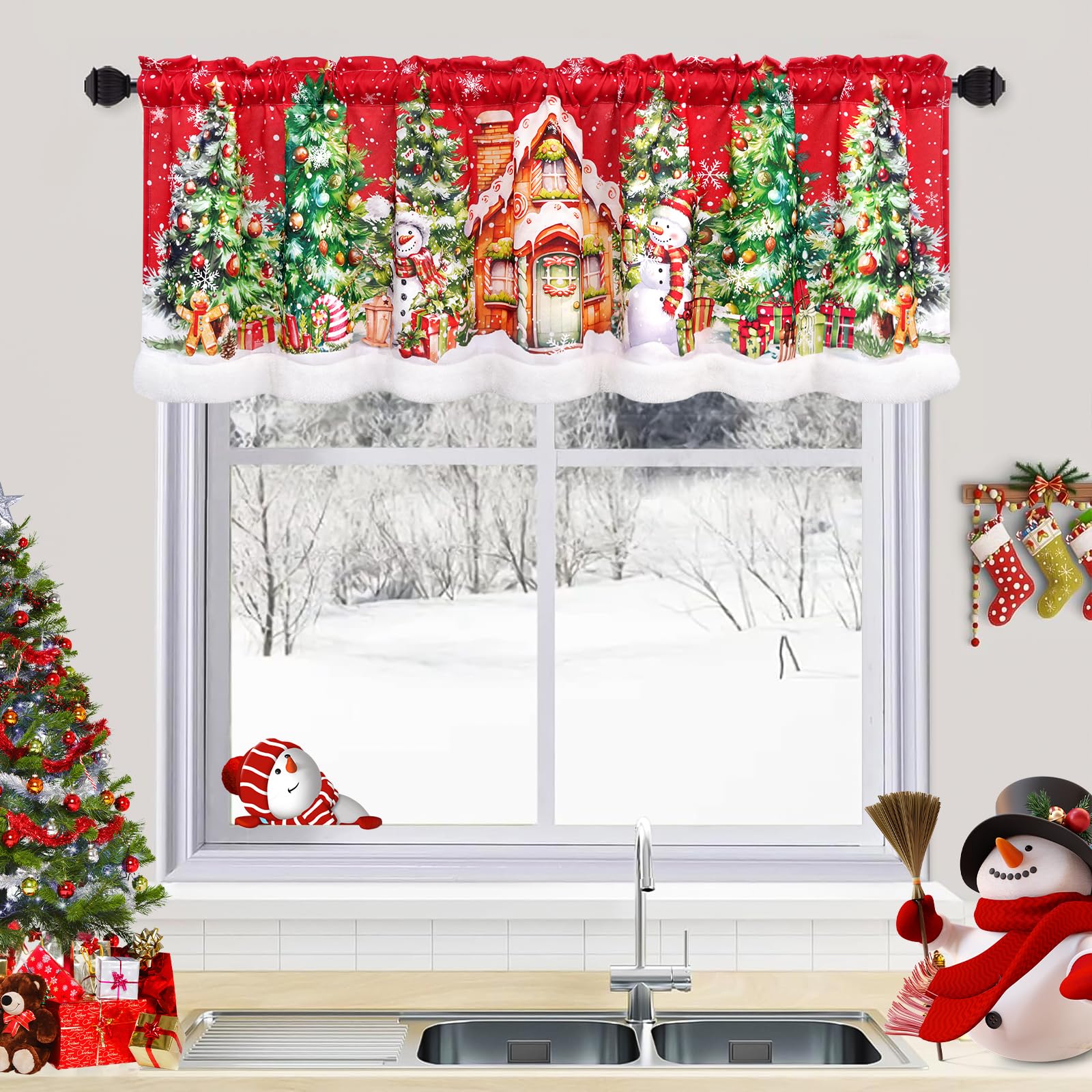 Amazon.com: FRAMICS Christmas Valance with White Plush Selvedge ...