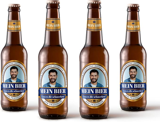Bierflaschen Etikett personalisiert mit Foto & Text | Goldeffekt-Folie ...