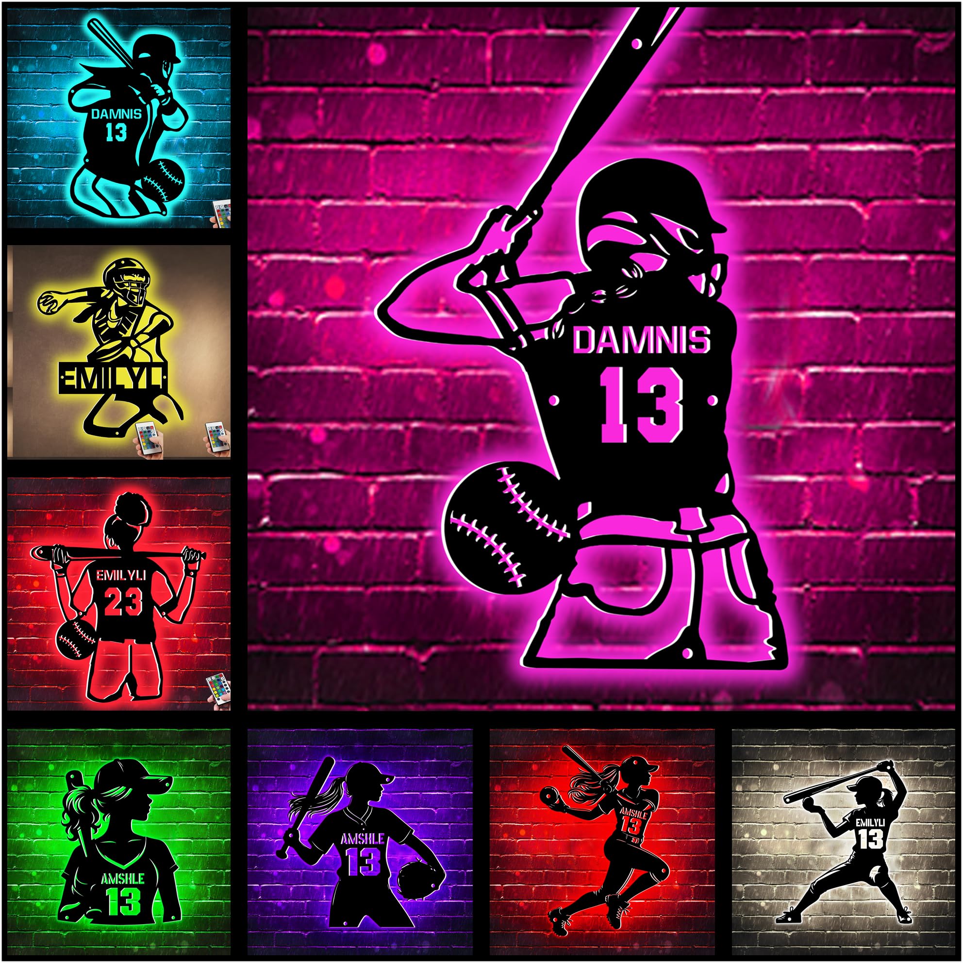 Amazon.com: Personalized Women Softball Player Metal Sign With LED ...