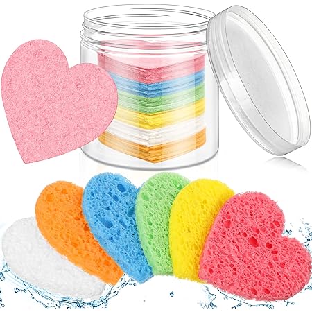 Amazon.com : 120 Pcs Compressed Facial Sponges with Container Heart ...