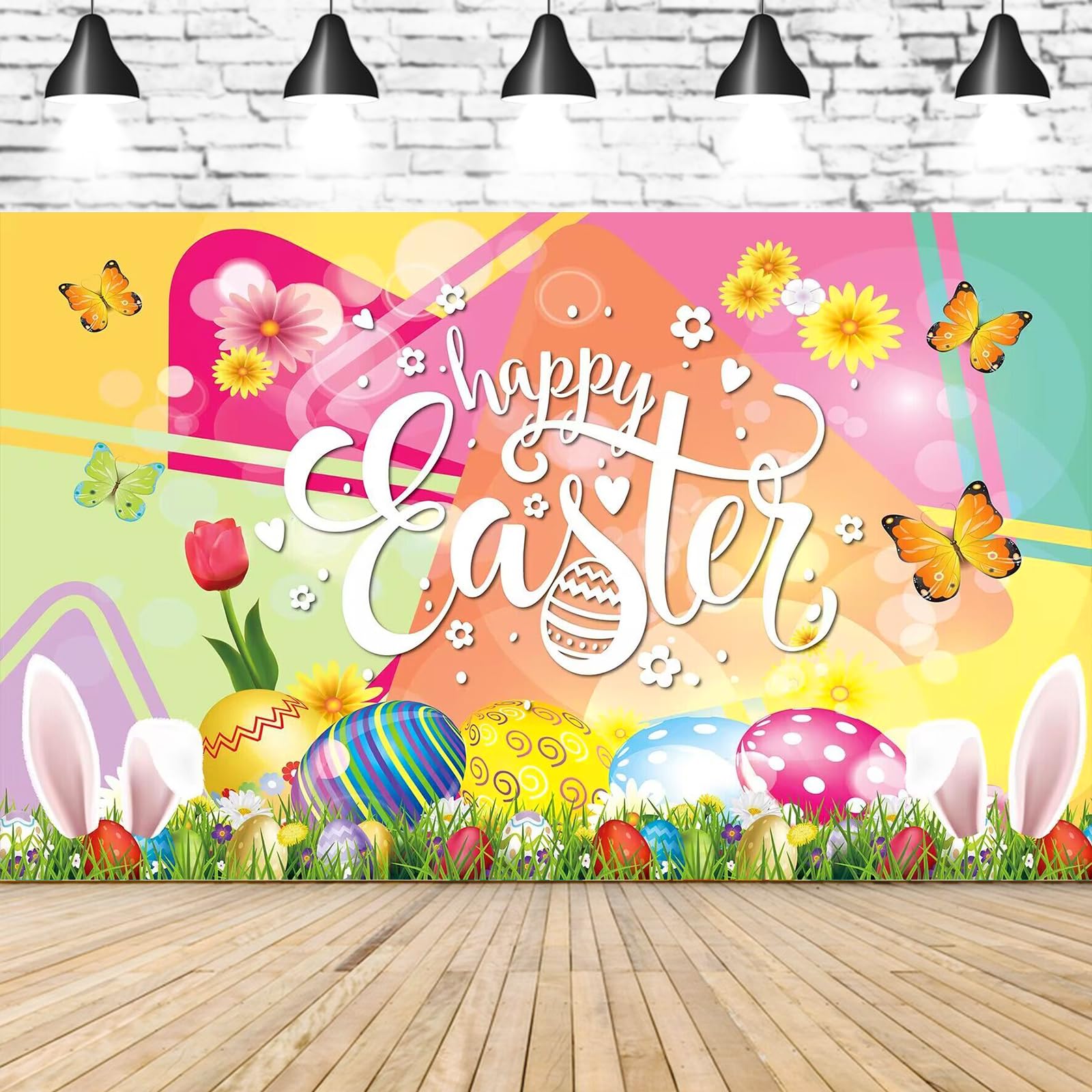 Amazon.com : Easter Decorationse Backdrop Banner Easter Colorful Eggs ...
