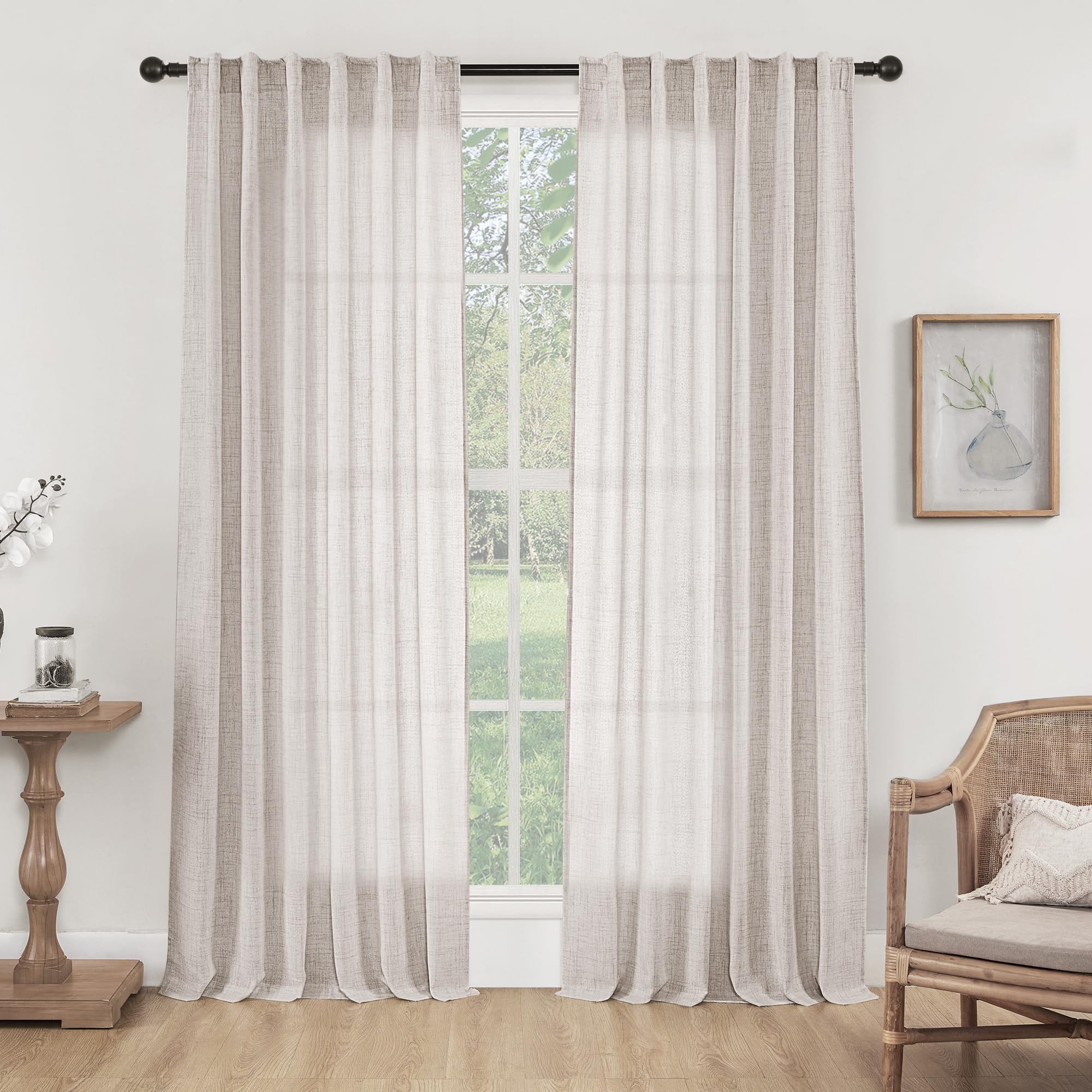 Belinna Light Filtering Linen Curtains 96 Inches Long 2 Panels Set ...