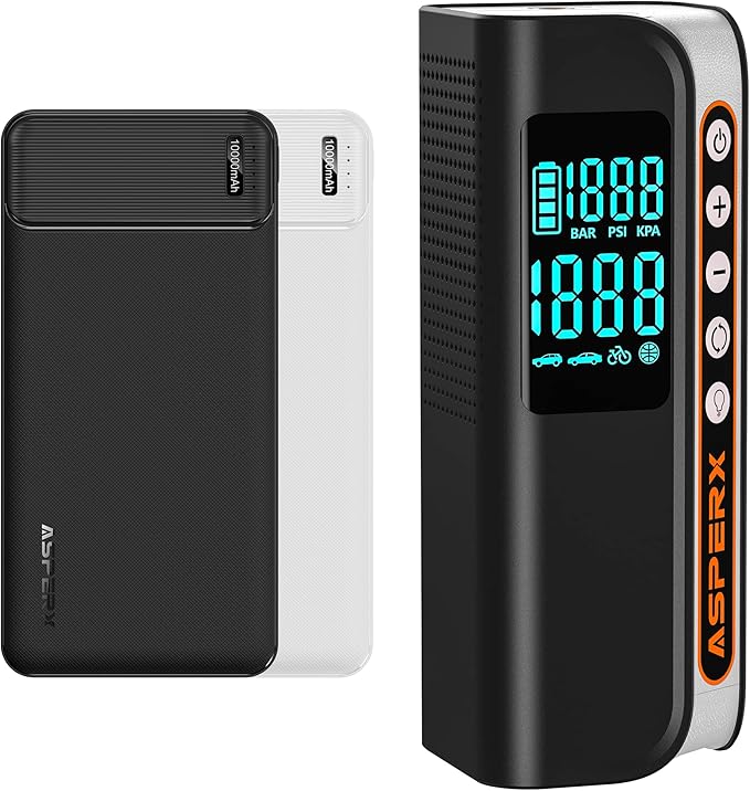 Amazon.com: AsperX 2-Pack 10000mAh Power Bank and 7500mAh 160PSI ...