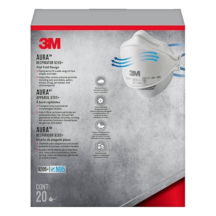 Buy 3M Aura Particulate Respirator 9205+ N95, 20-Pack 3M Paint Project ...