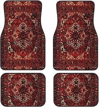 Amazon.com: Oriental Rug Design in Dark Red Car Front and Rear Floor ...
