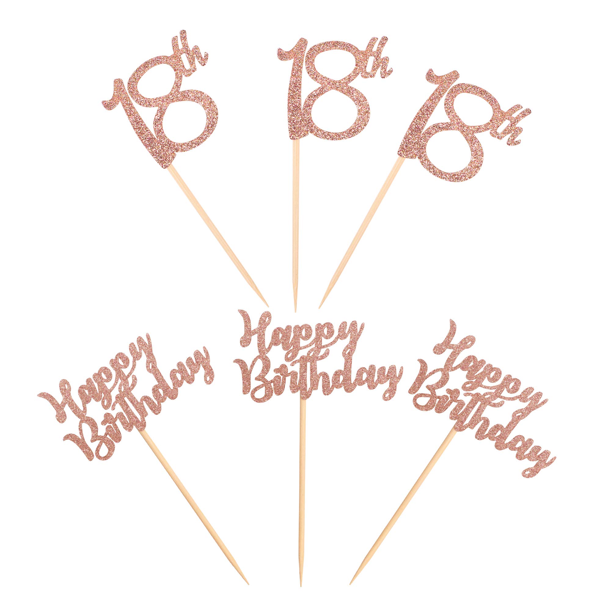 Snapklik.com : Pack Of 24 Rose Gold Glitter Happy Birthday 18 Cupcake ...