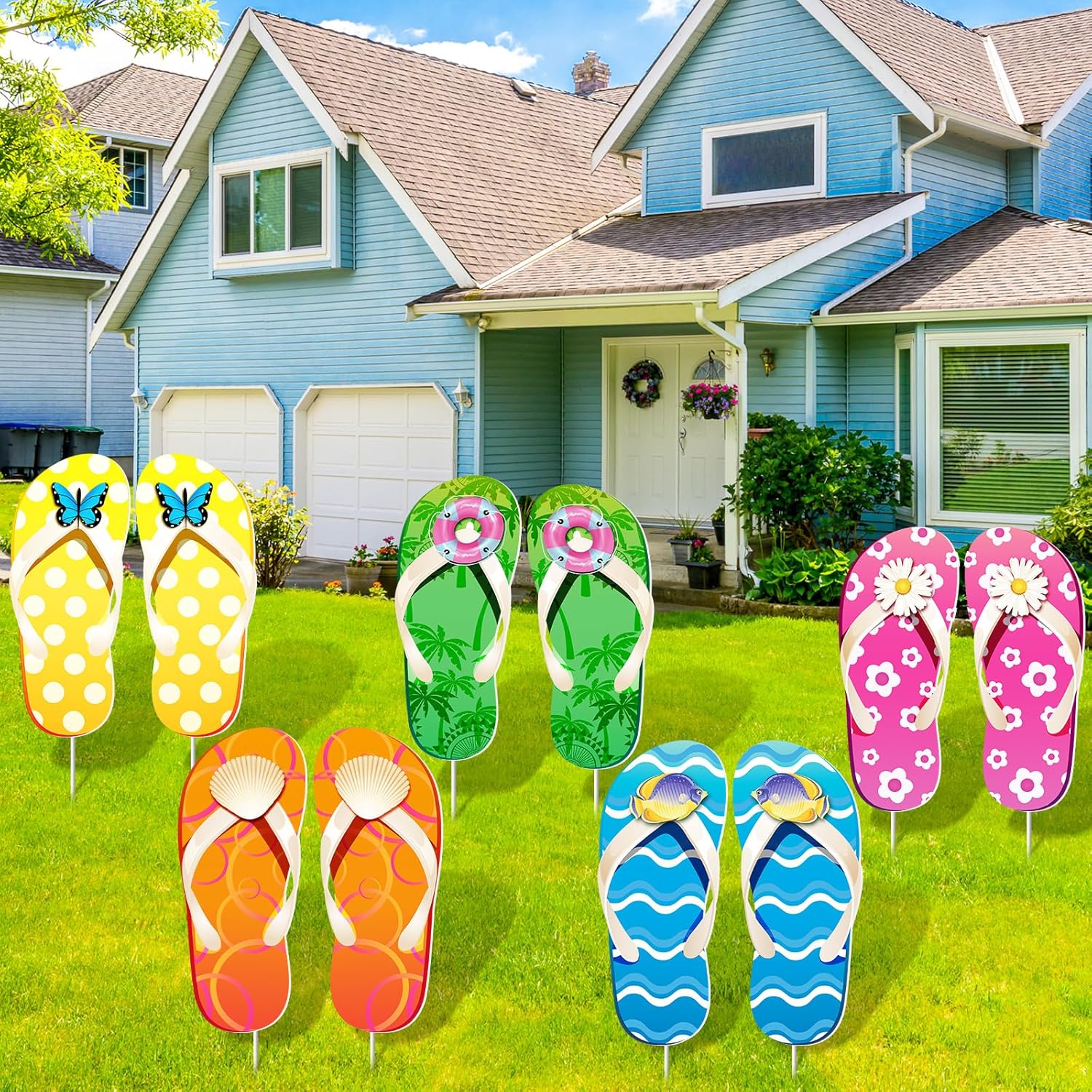 Amazon.com : Quzzil 10 Pcs Summer Slippers Outdoor Yard Decoration ...