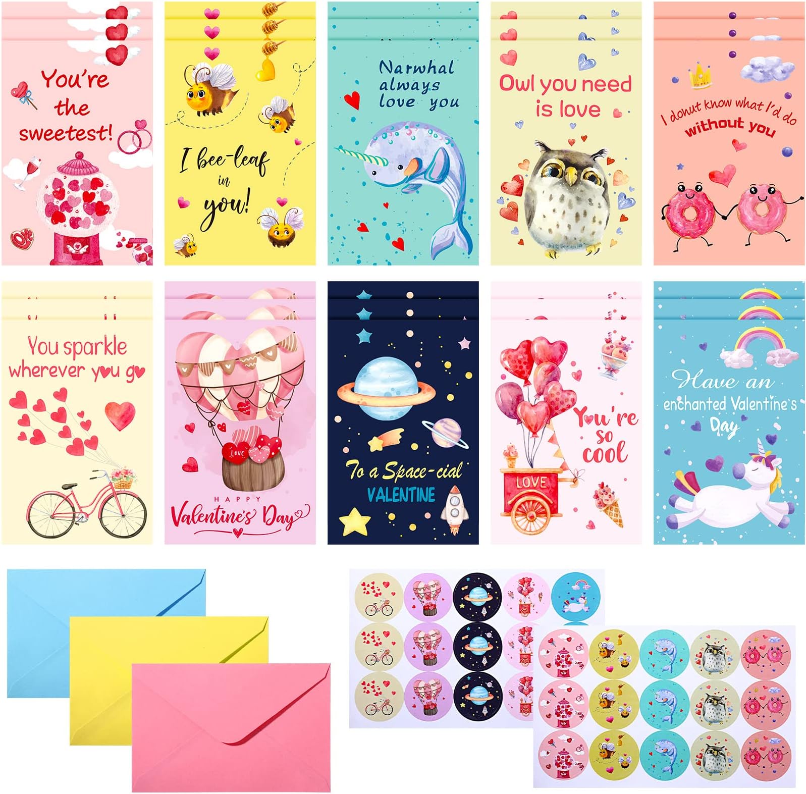 Amazon.com : Sumind 30 Set Kids Valentines Day Cards Bulk with Stickers ...