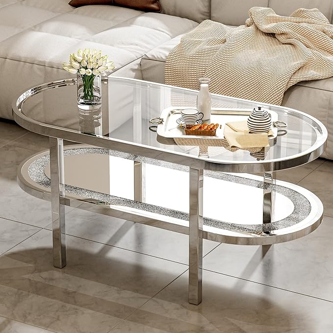 Amazon.com: IKIFLY Glass Coffee Table with 2 Tier Glass & Mirror ...