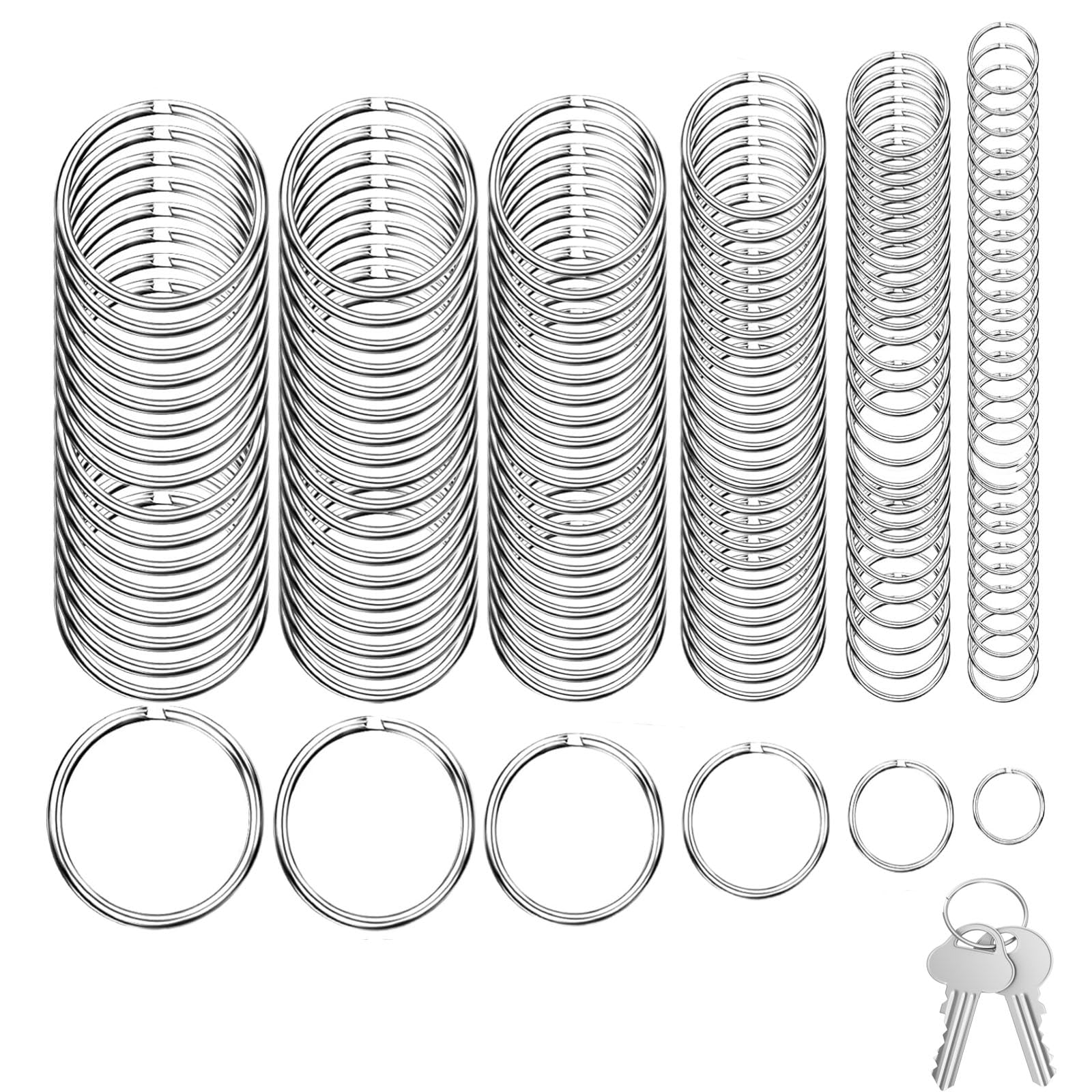 wodehahagou 180 Pcs Key Ring Hoop Key Rings Six Different Sizes Split ...