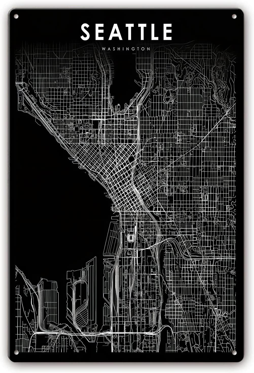 Amazon.com: Downtown Seattle Map Metal Sign Washington USA Map Art ...