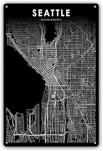 Amazon.com: Downtown Seattle Map Metal Sign Washington USA Map Art ...