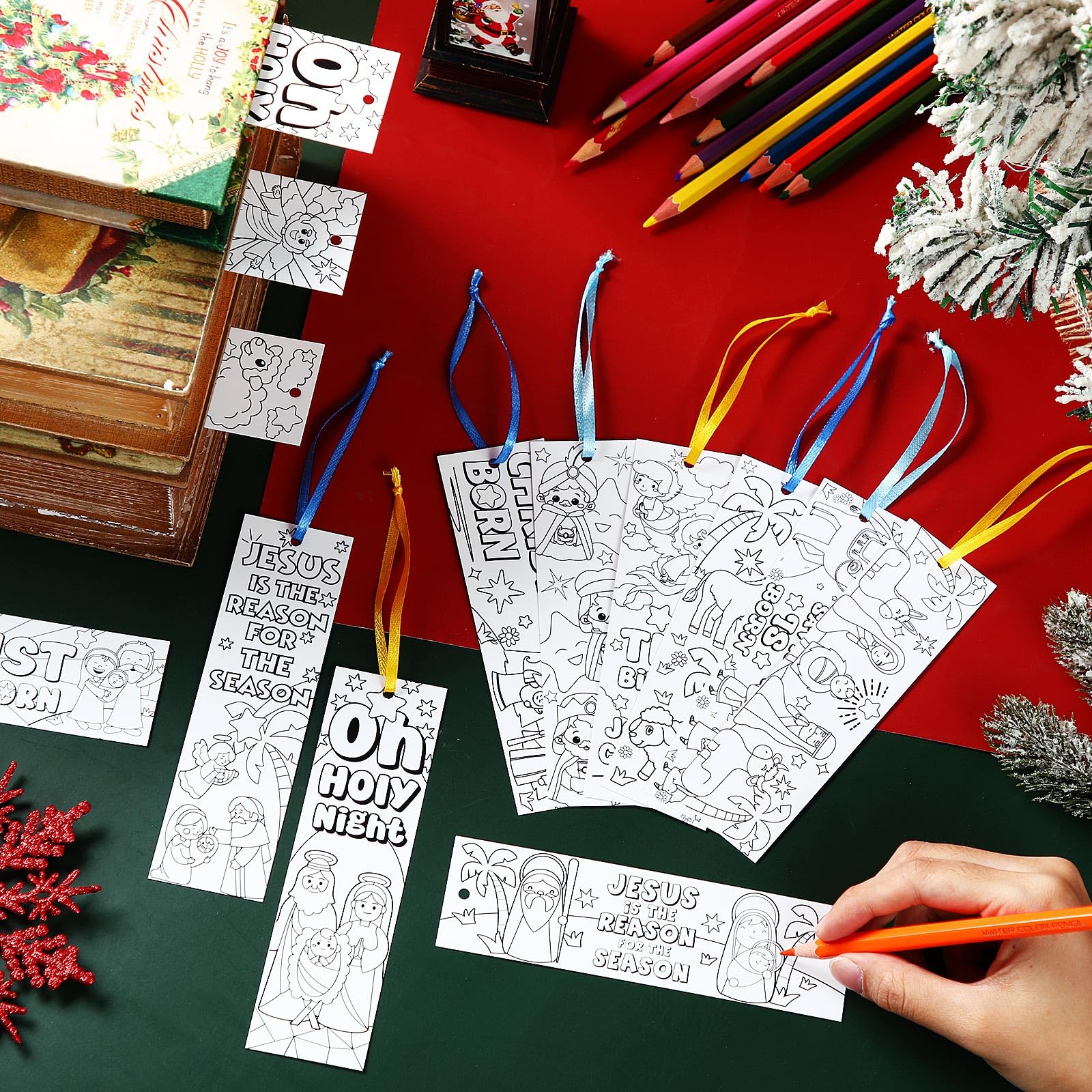 Snapklik.com : 120 Pcs Christmas Bookmarks Nativity Color Your Own ...