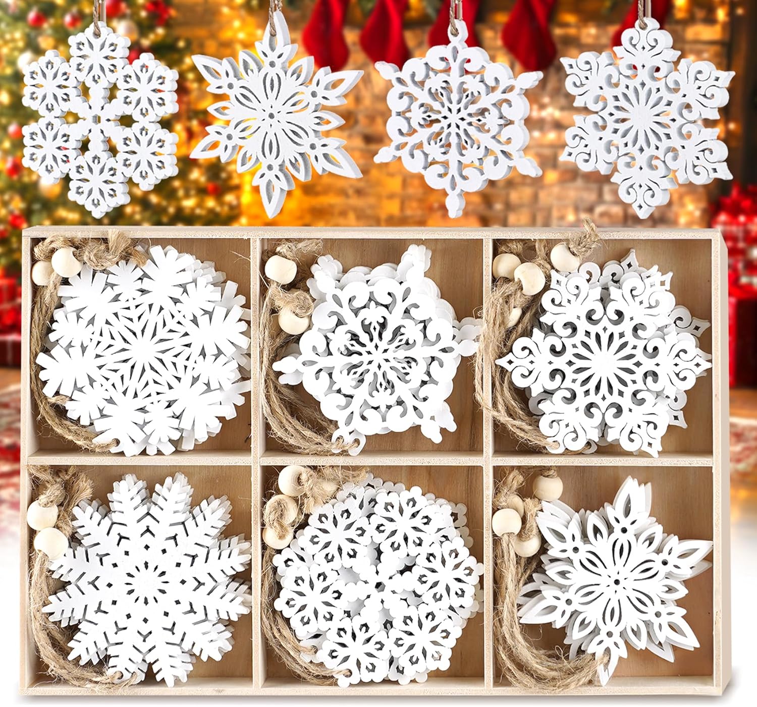 Amazon.com: HOUÍSM 30pcs Wooden Snowflakes Ornaments, Christmas White ...