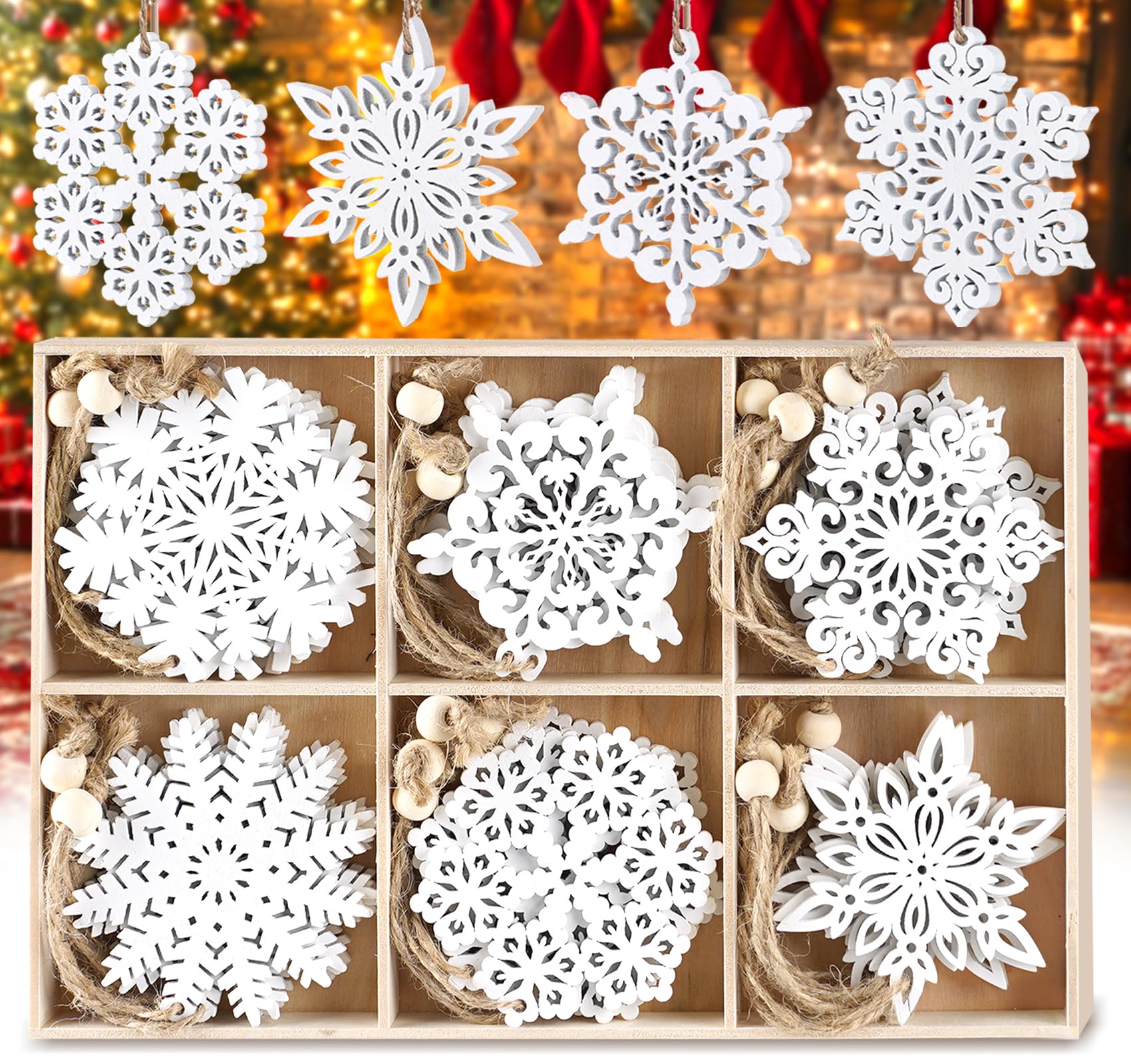 Amazon.com: HOUÍSM 30pcs Wooden Snowflakes Ornaments, Christmas White ...