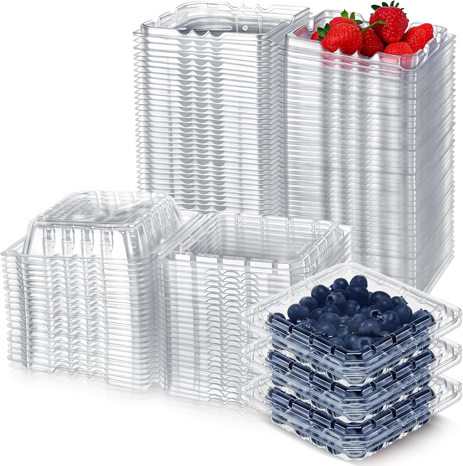 Amazon.com: Baderke 60 Pcs Plastic Berry Basket with Clamshell Lids ...