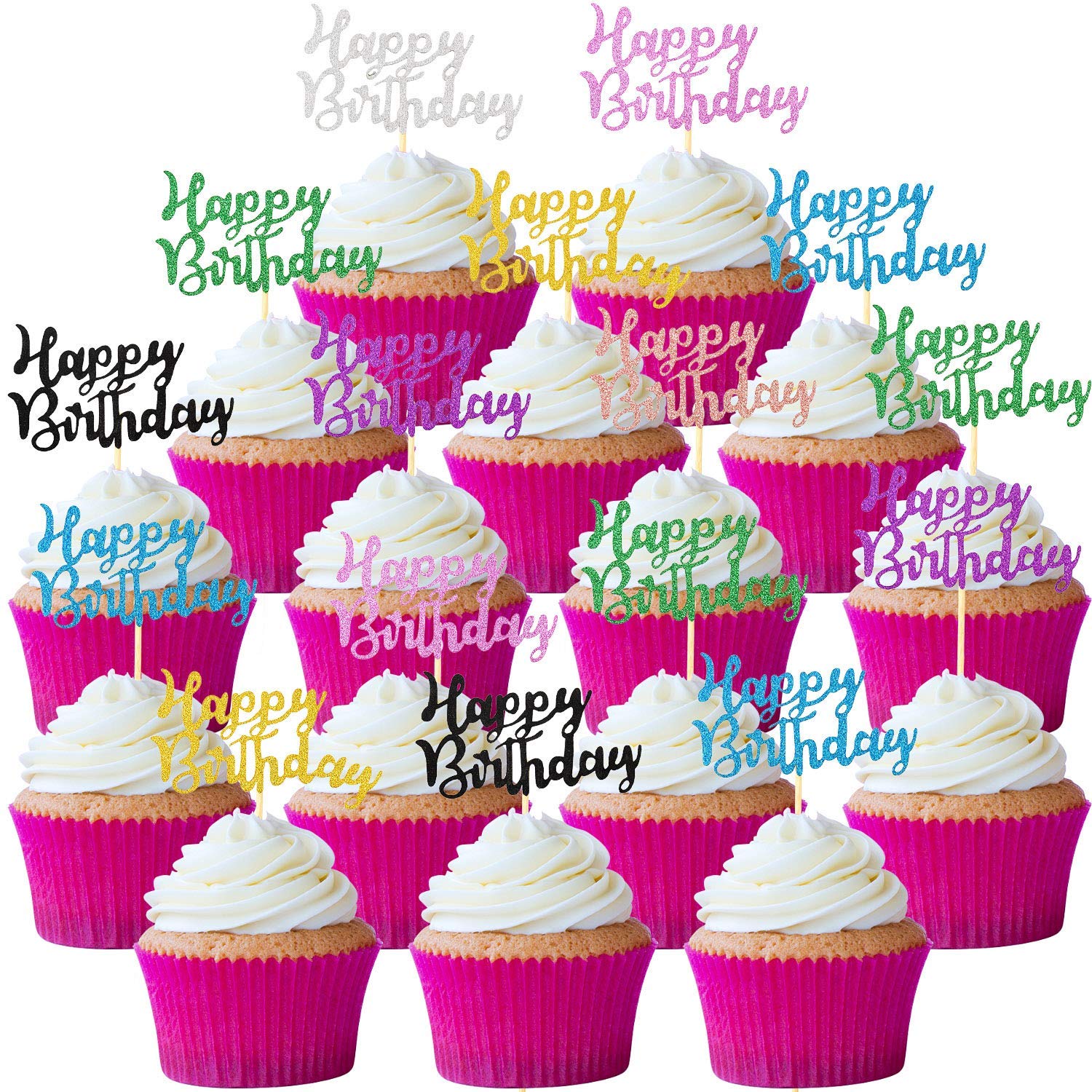 64 Pieces Happy Birthday Cupcake Toppers Glitter Birthday Cake Topper ...