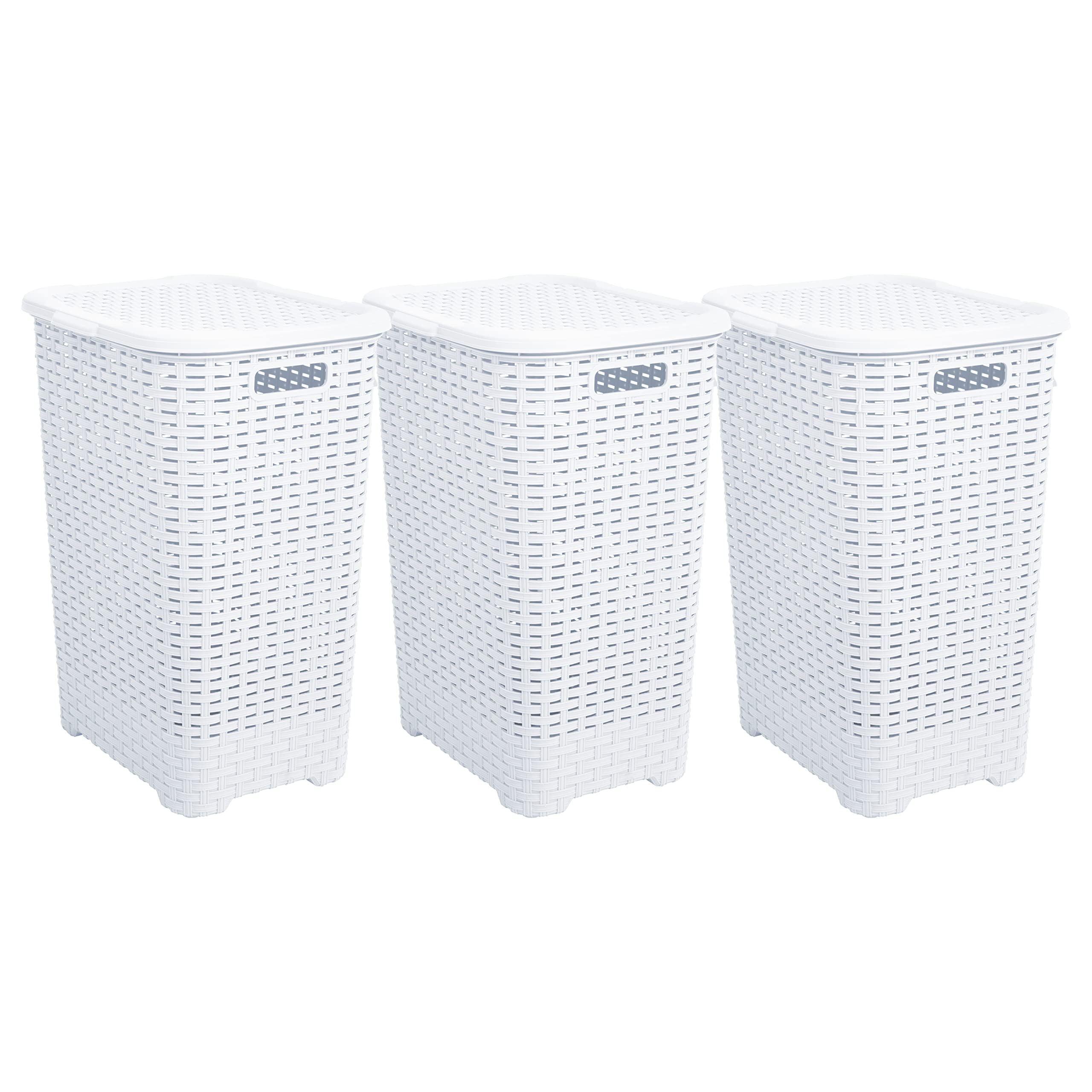 Plastic Laundry Hamper with Lid 3 Pack Laundry Hamper Basket, White ...