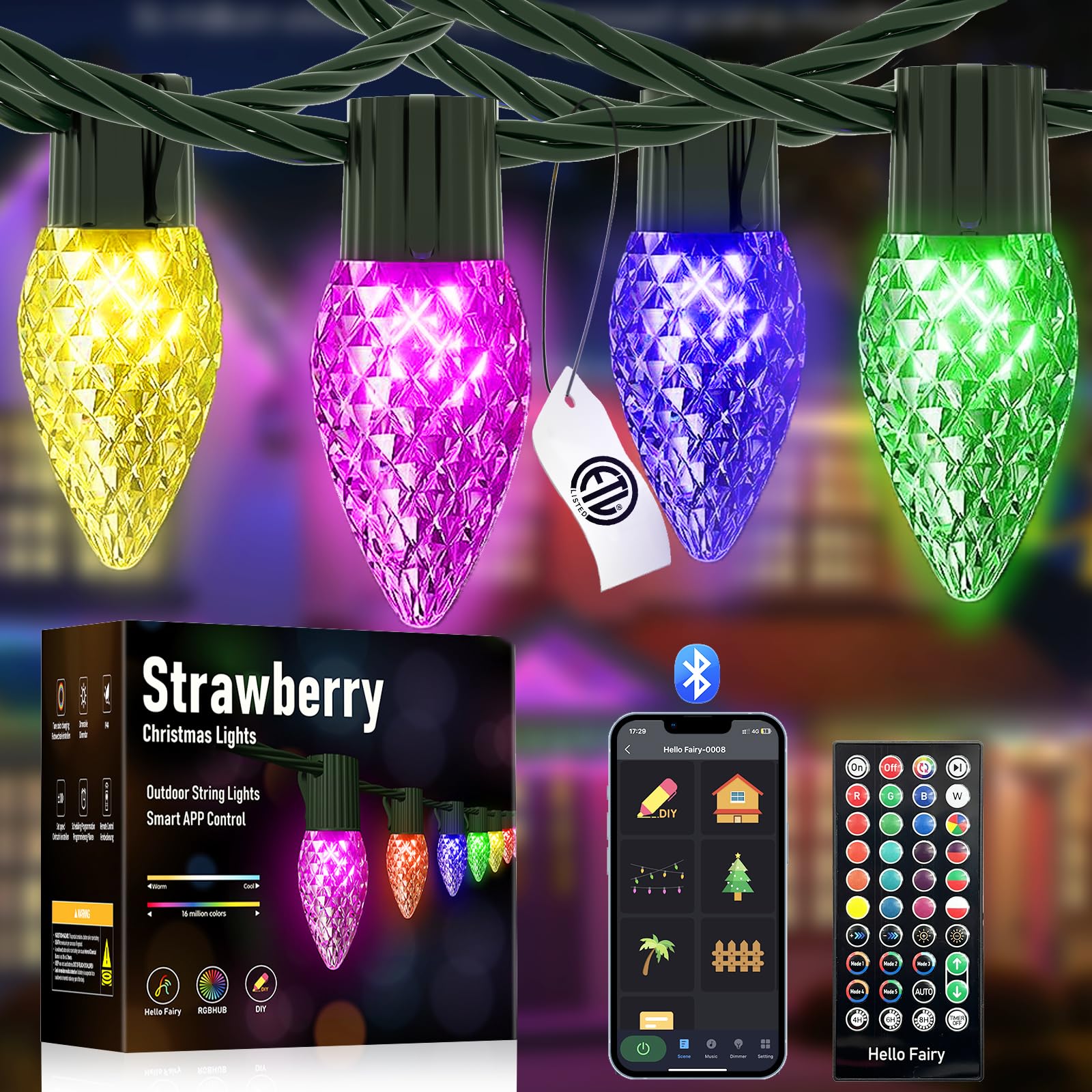 Smart Christmas Lights, C9 RGB 66FT 100LED Strawberry Lights, C9 Color ...