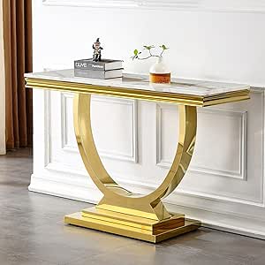 Amazon.com: 47" White Marble Console Table, Modern Luxury Gold Narrow ...
