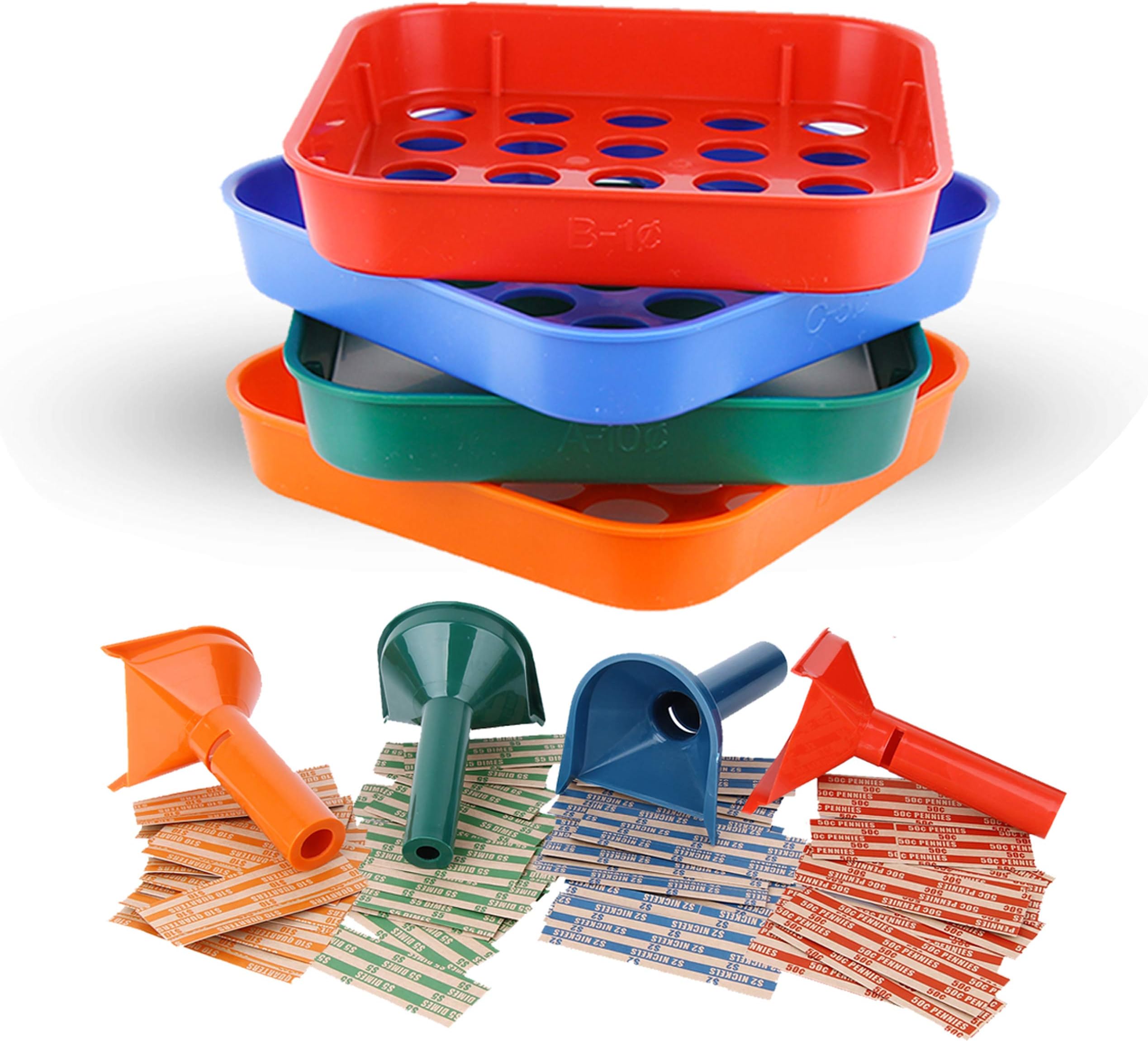 Amazon.com : Coin Counters Tubes & Coin Sorters Tray – 4 Color-Coded ...