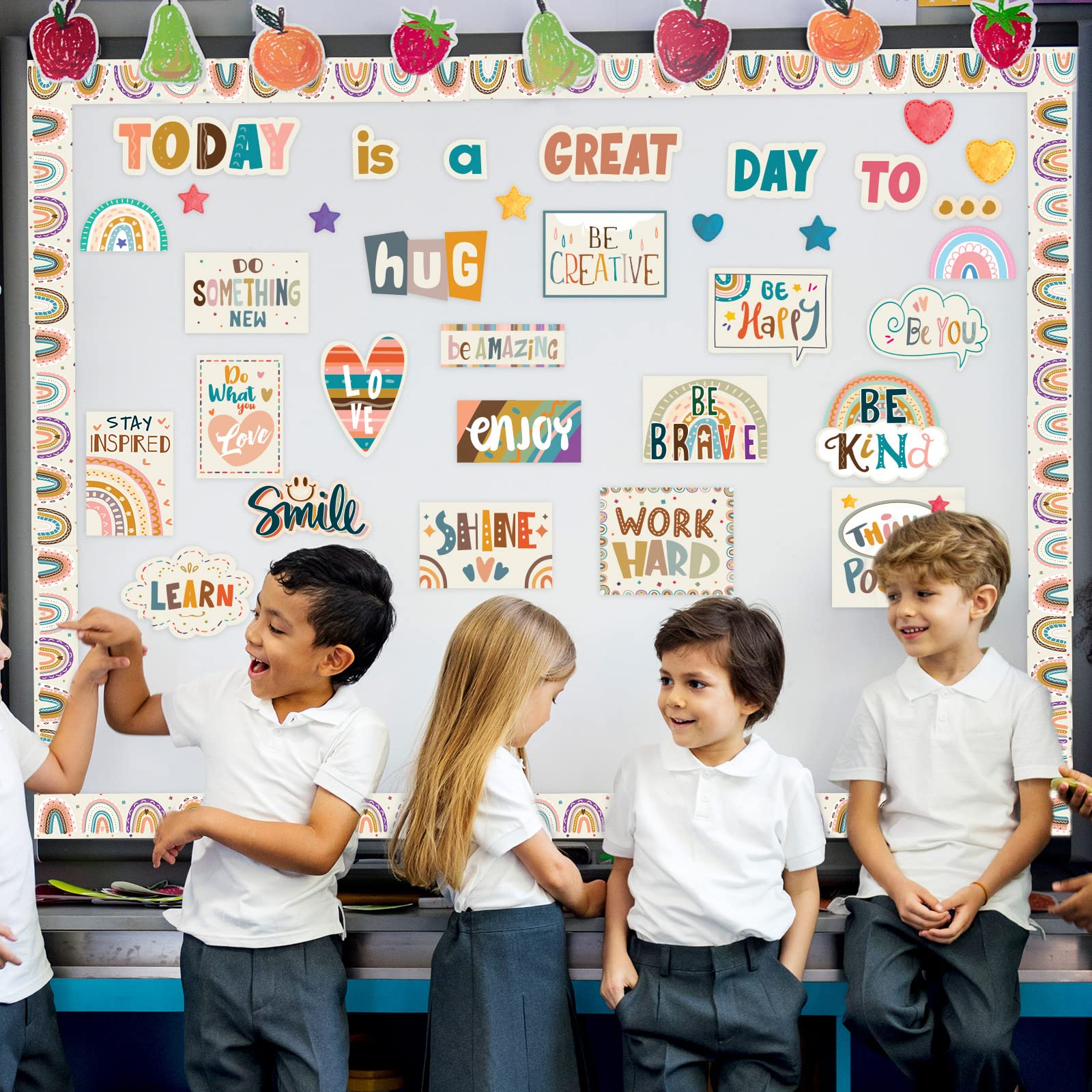 Buy Today is A Great Day Bulletin Board Set Boho Rainbow Inspiration ...