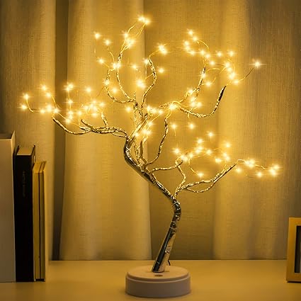 20" Tabletop Bonsai Tree Light with 108 LED Copper Wire String Lights ...