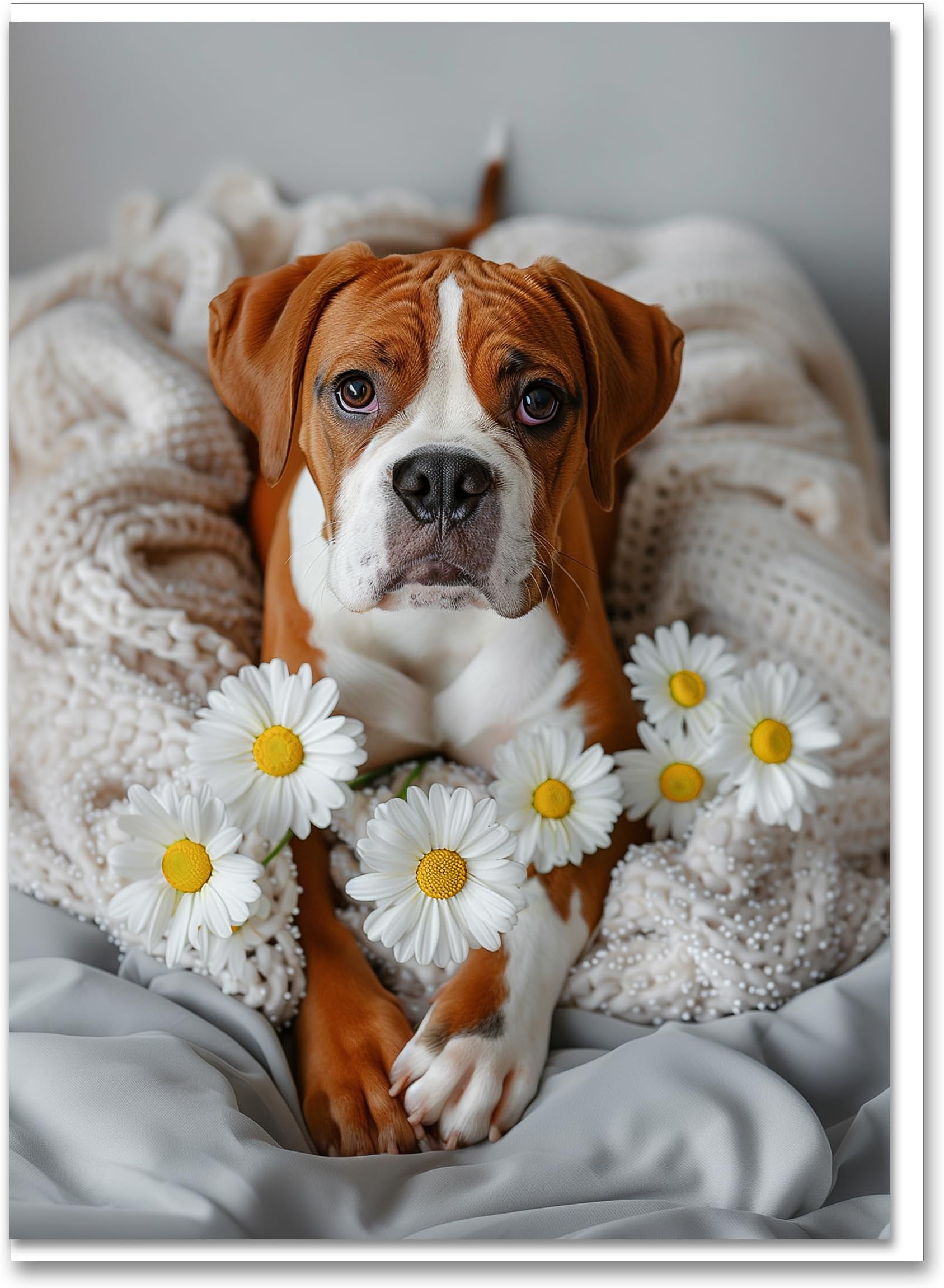 Amazon.com : Boxer Dog With Daisies All Occasions Greeting Card from ...