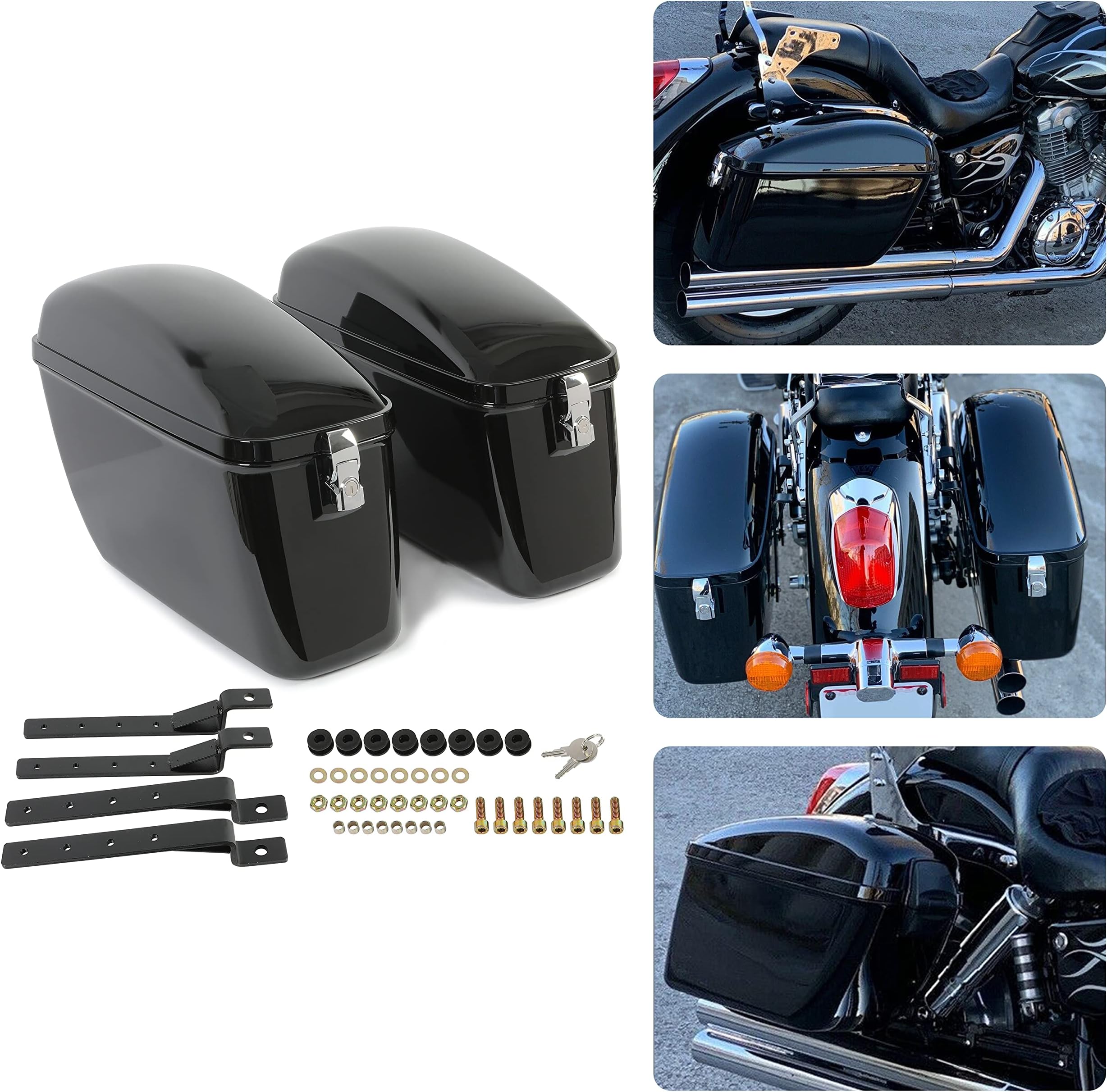 Vivid Black Large Hard Saddle Bag Trunk W/brackets For Motorcycle ...