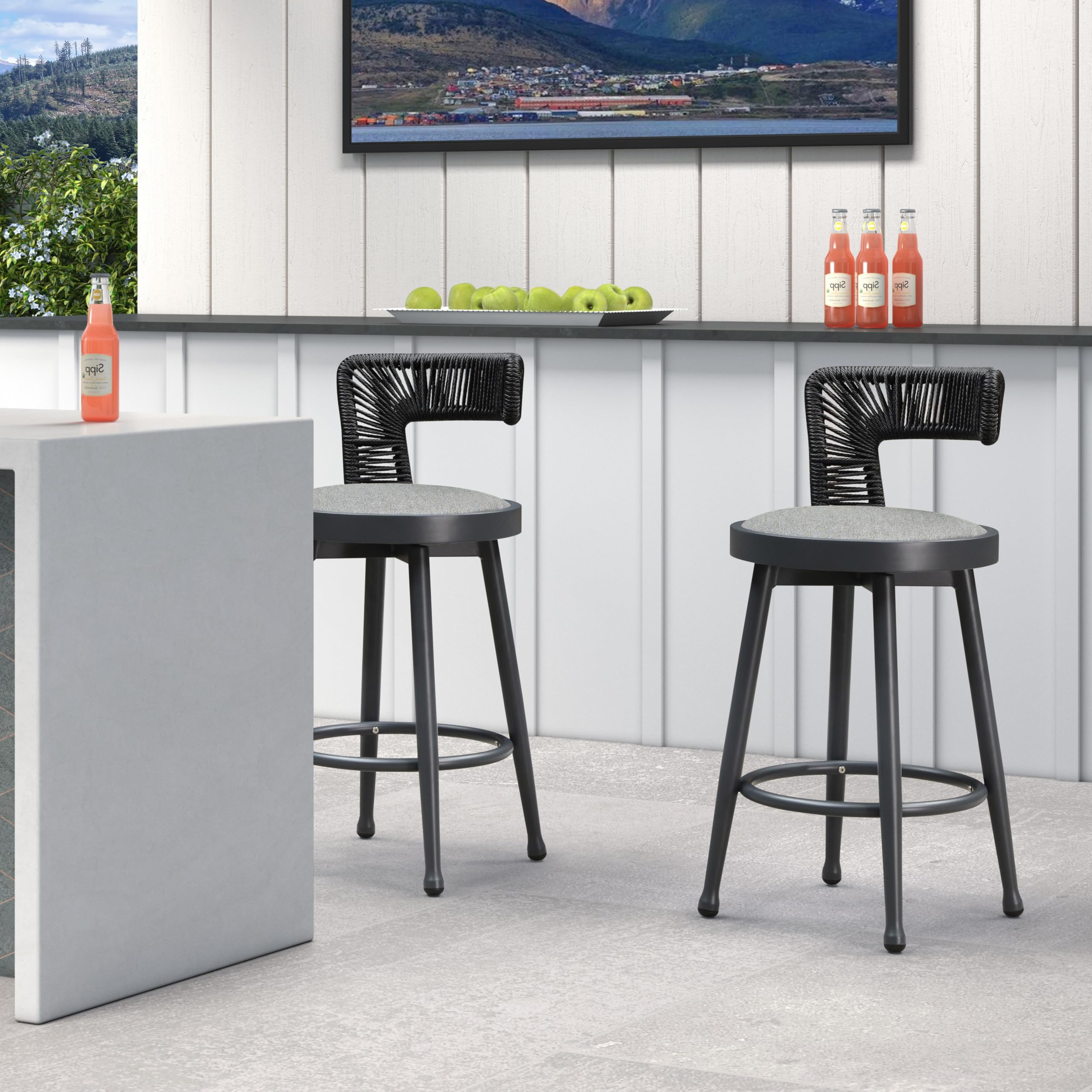 Amazon.com: PURPLE LEAF Outdoor Swivel Counter Height Bar Stools Set of ...